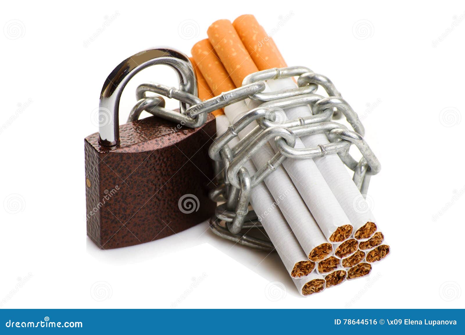 Pack of Cigarettes and a Padlock with Chain. Concept Stop Smoking Stock ...
