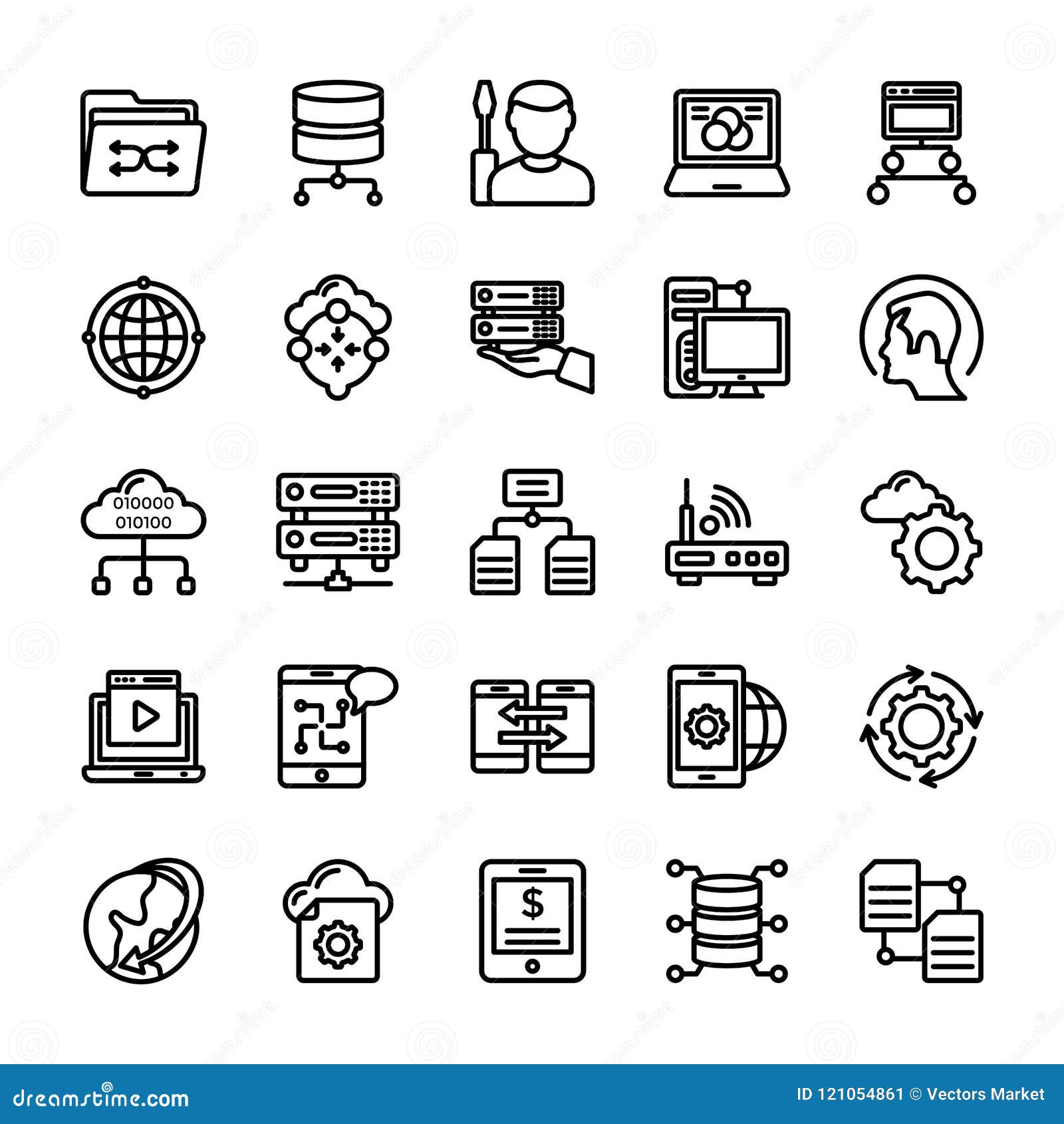 Data Management Line Icons Pack Stock Illustration - Illustration of ...