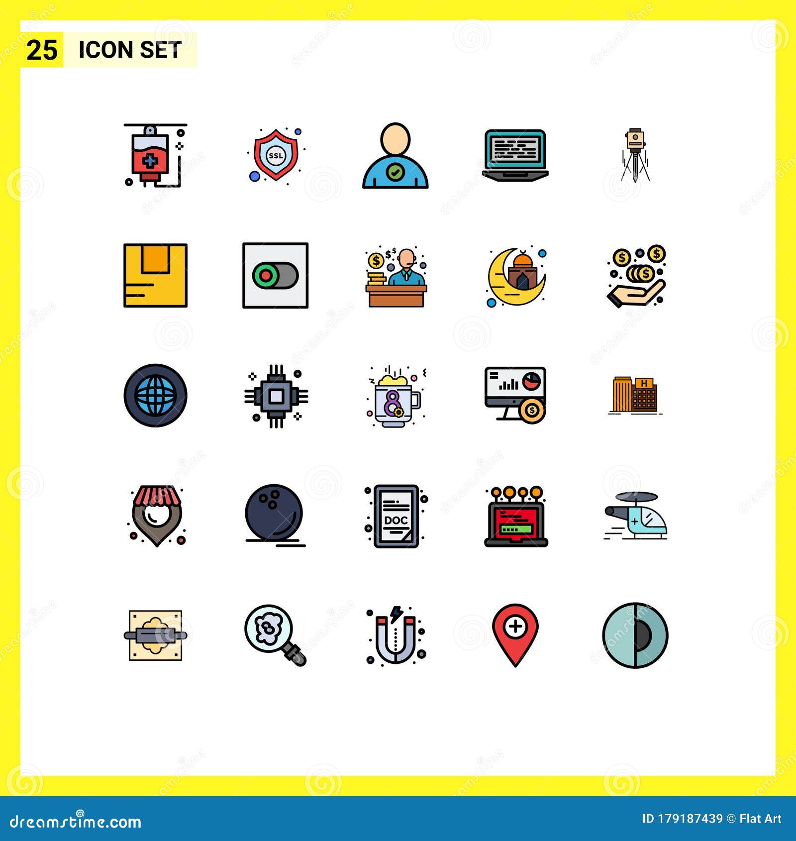 Group of 25 Filled Line Flat Colors Signs and Symbols for Level ...