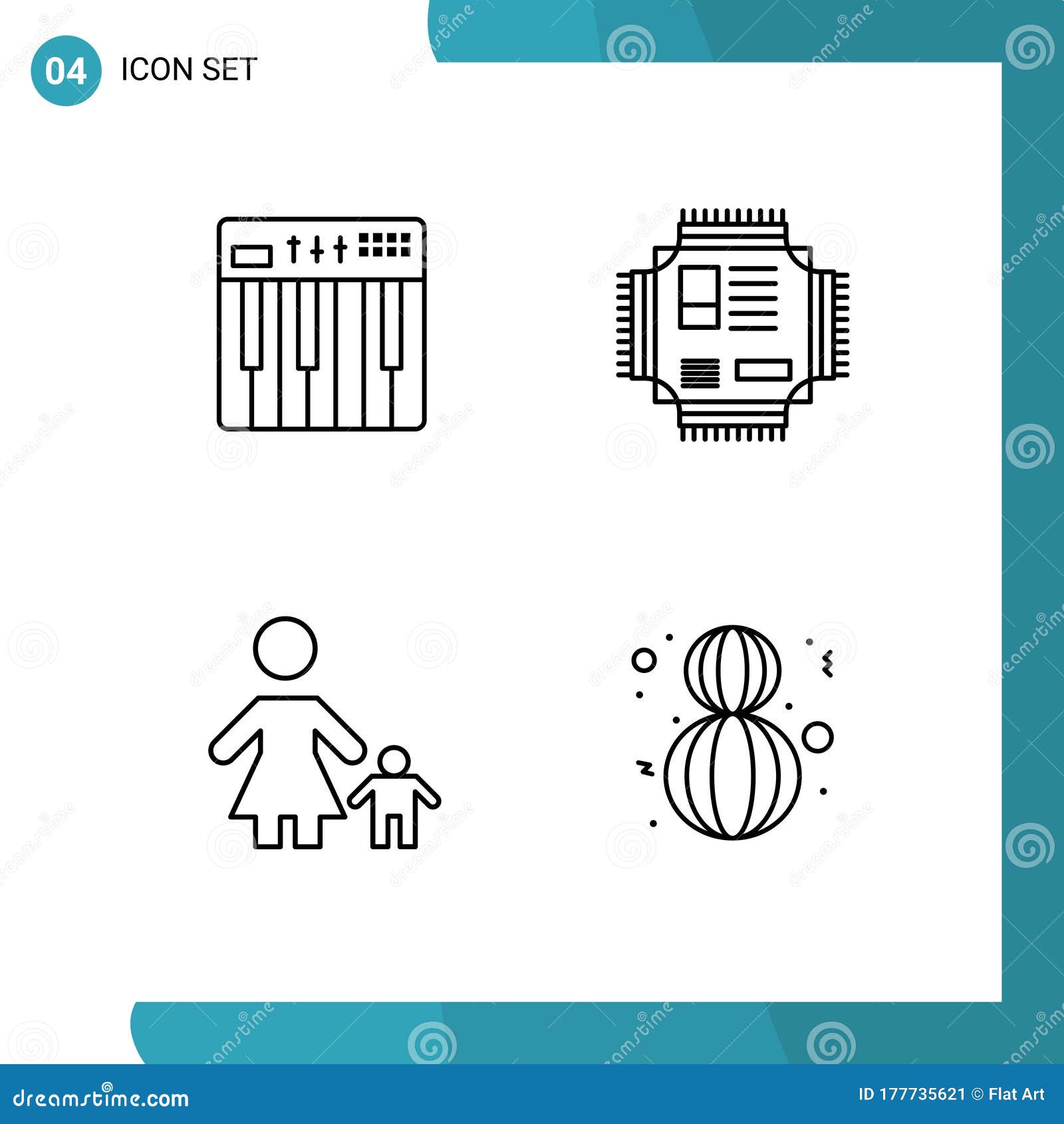 Pack of 4 Creative Filledline Flat Colors of Controller, Technology ...