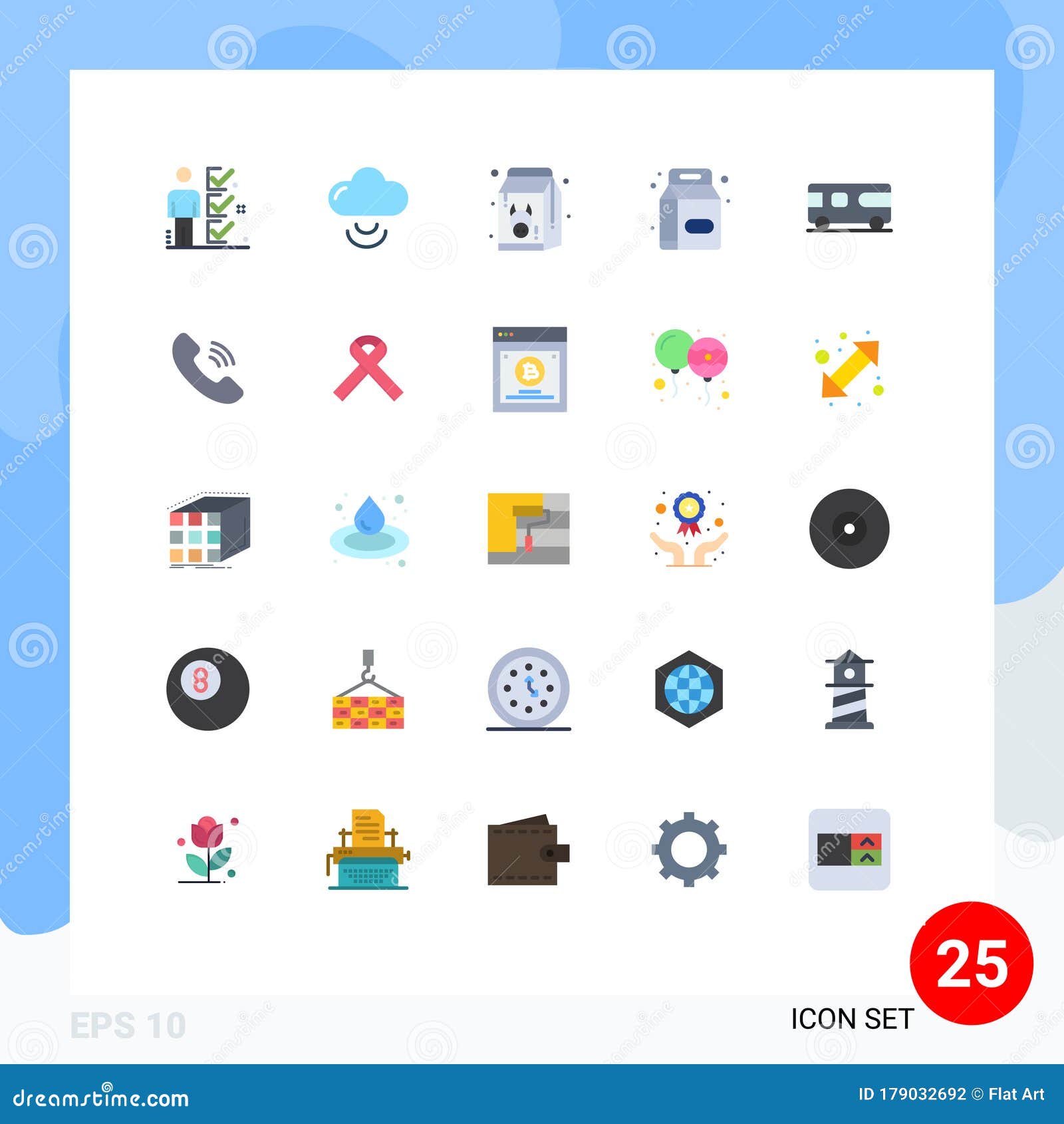 Pack of 25 Creative Flat Colors of Bus, Milk, Diet, Bottle, Milk Stock ...