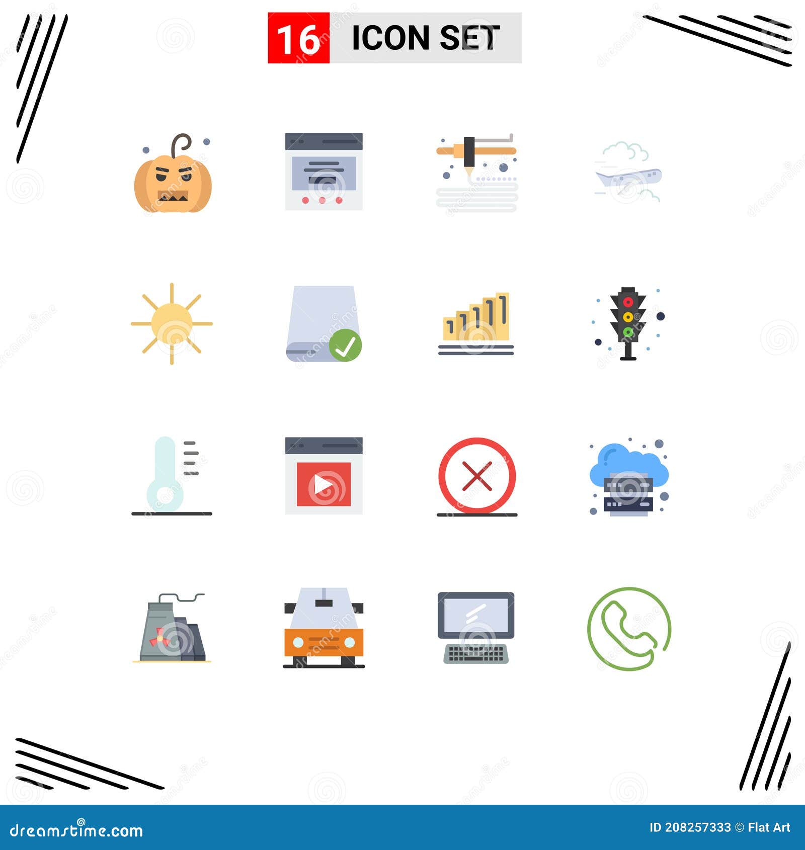 Universal Icon Symbols Group of 16 Modern Flat Colors of Computers ...