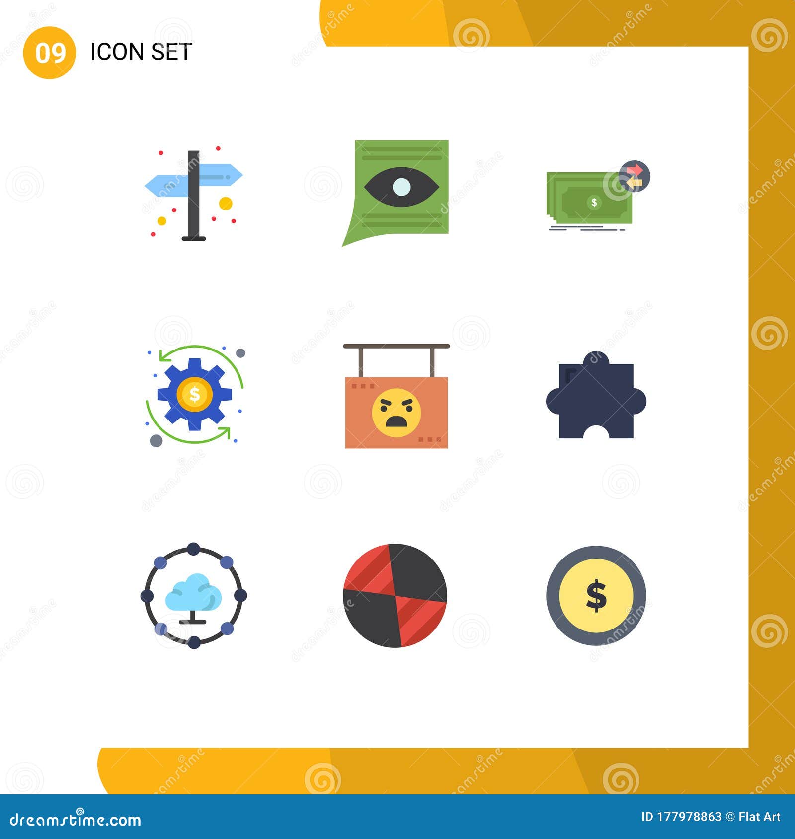 Pack of 9 Creative Flat Colors of Halloween, Wealth, Banknotes, Money ...