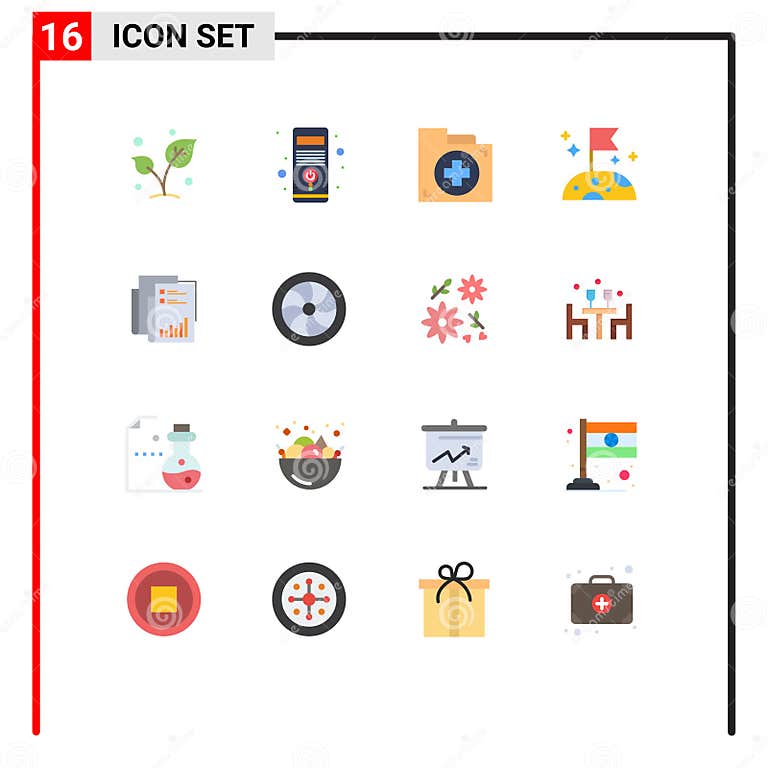 Modern Set of 16 Flat Colors and Symbols Such As Report, Slow, System ...