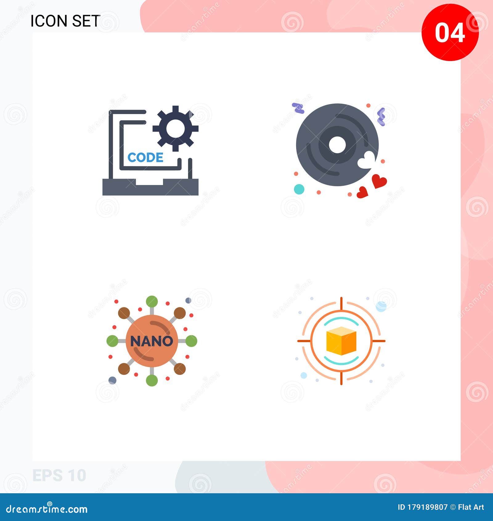 Pack of 4 Creative Flat Icons of Code, Chemistry, Development, Heart ...