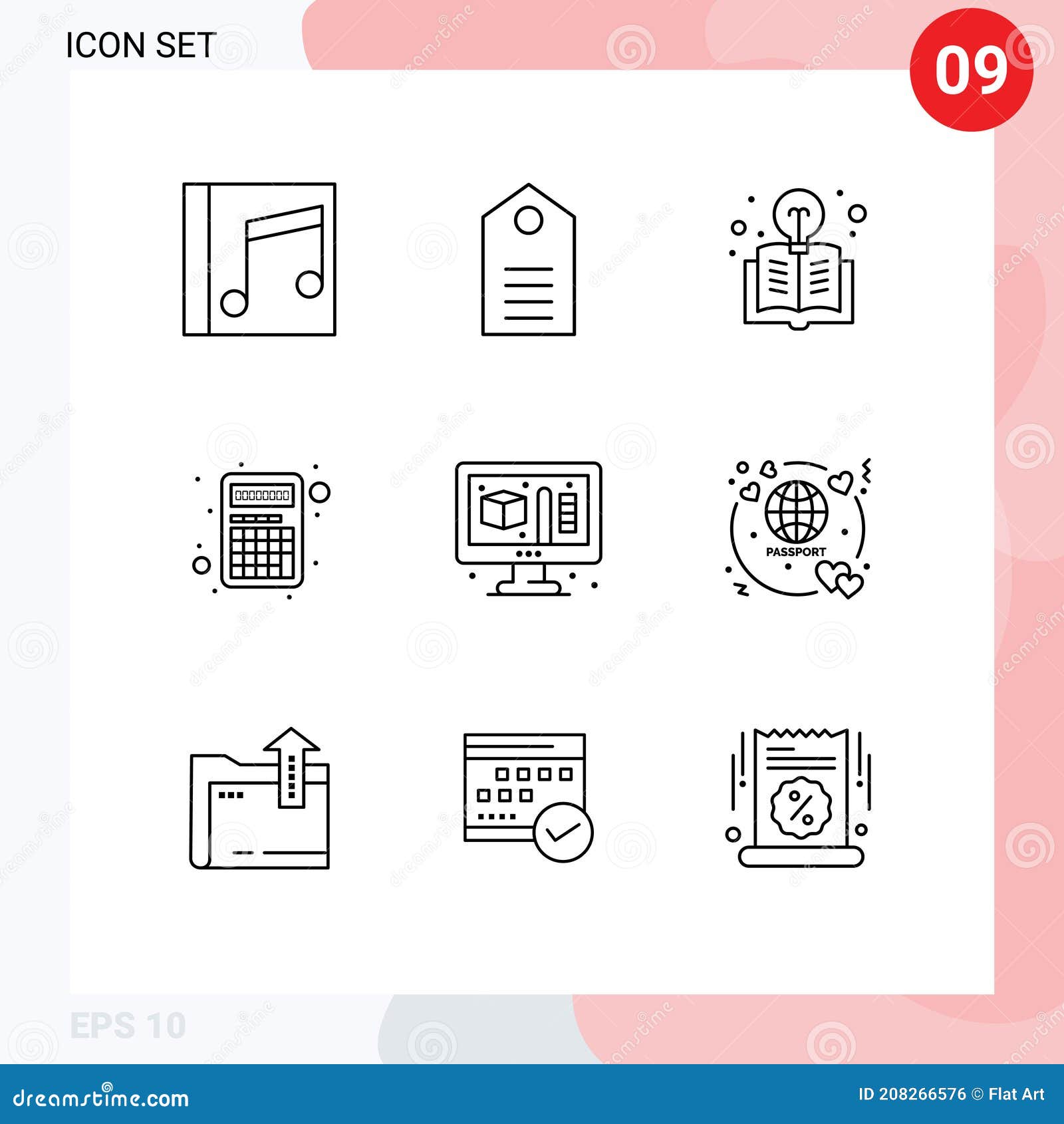 Pack of 9 Creative Outlines of Interface, Calculator, Label, Apps ...