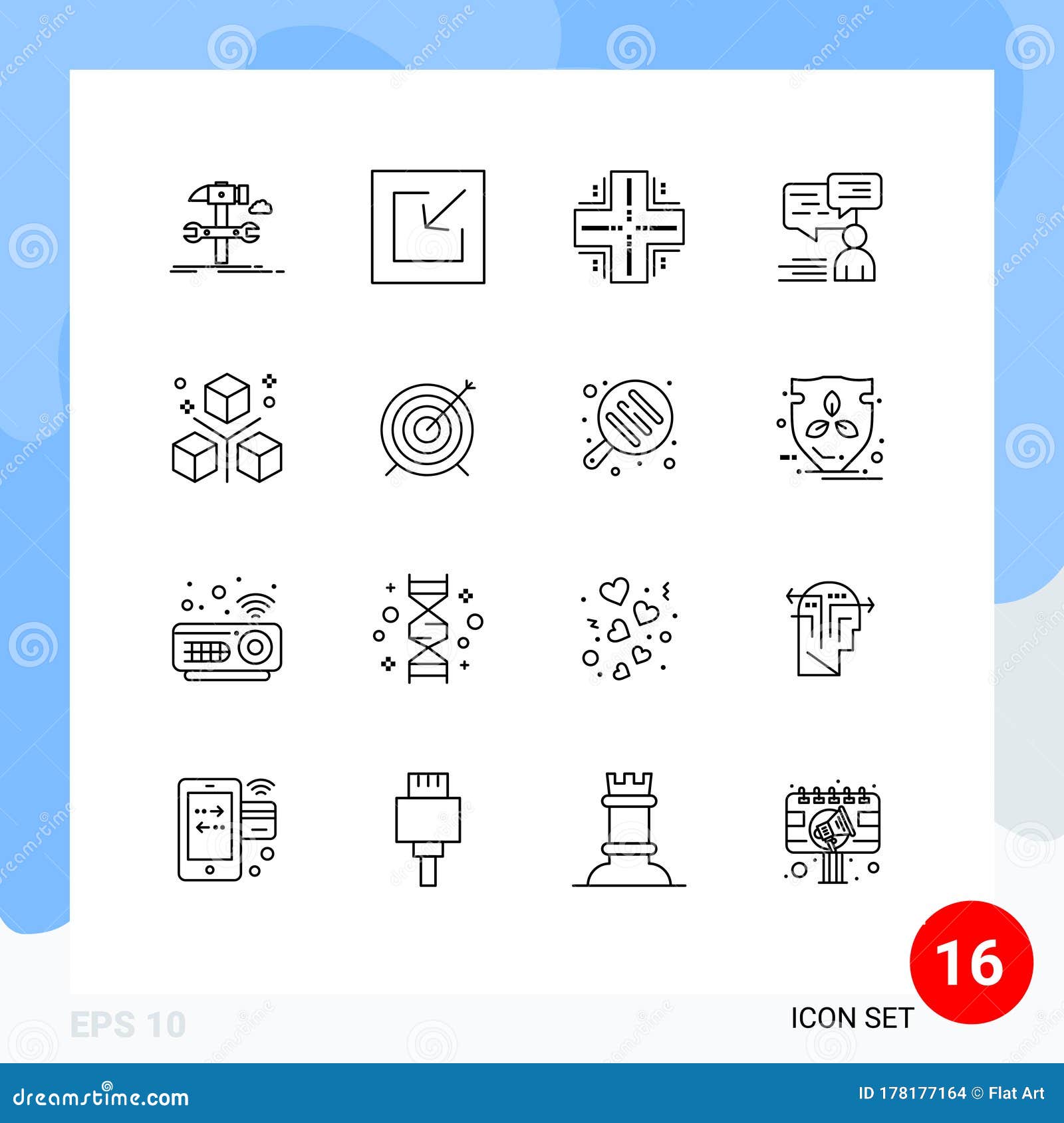 Pack of 16 Creative Outlines of Man, Support, Computing, Communication ...