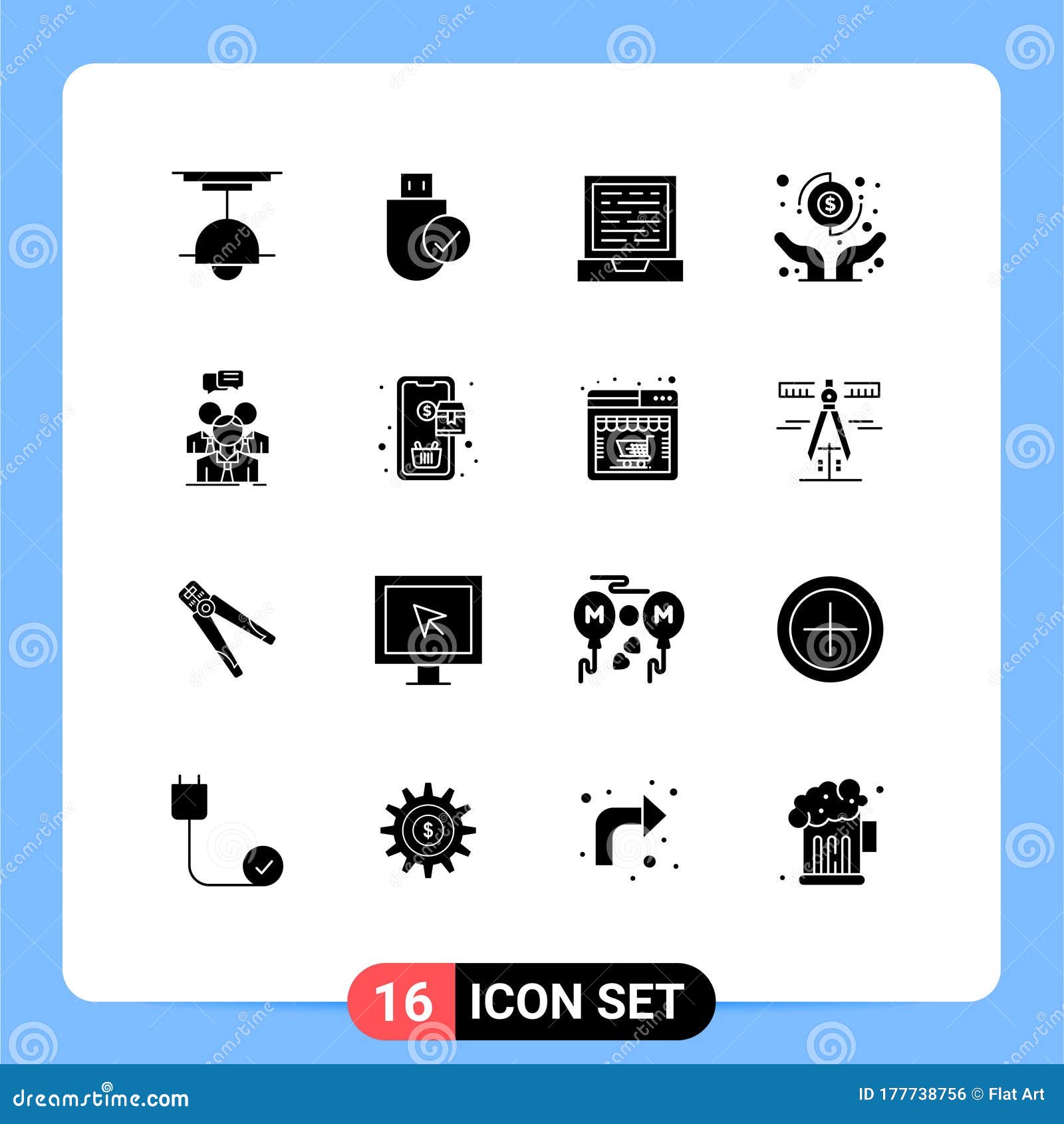 Pack of 16 Creative Solid Glyphs of Group, Pay, Hardware, Hands, Design ...