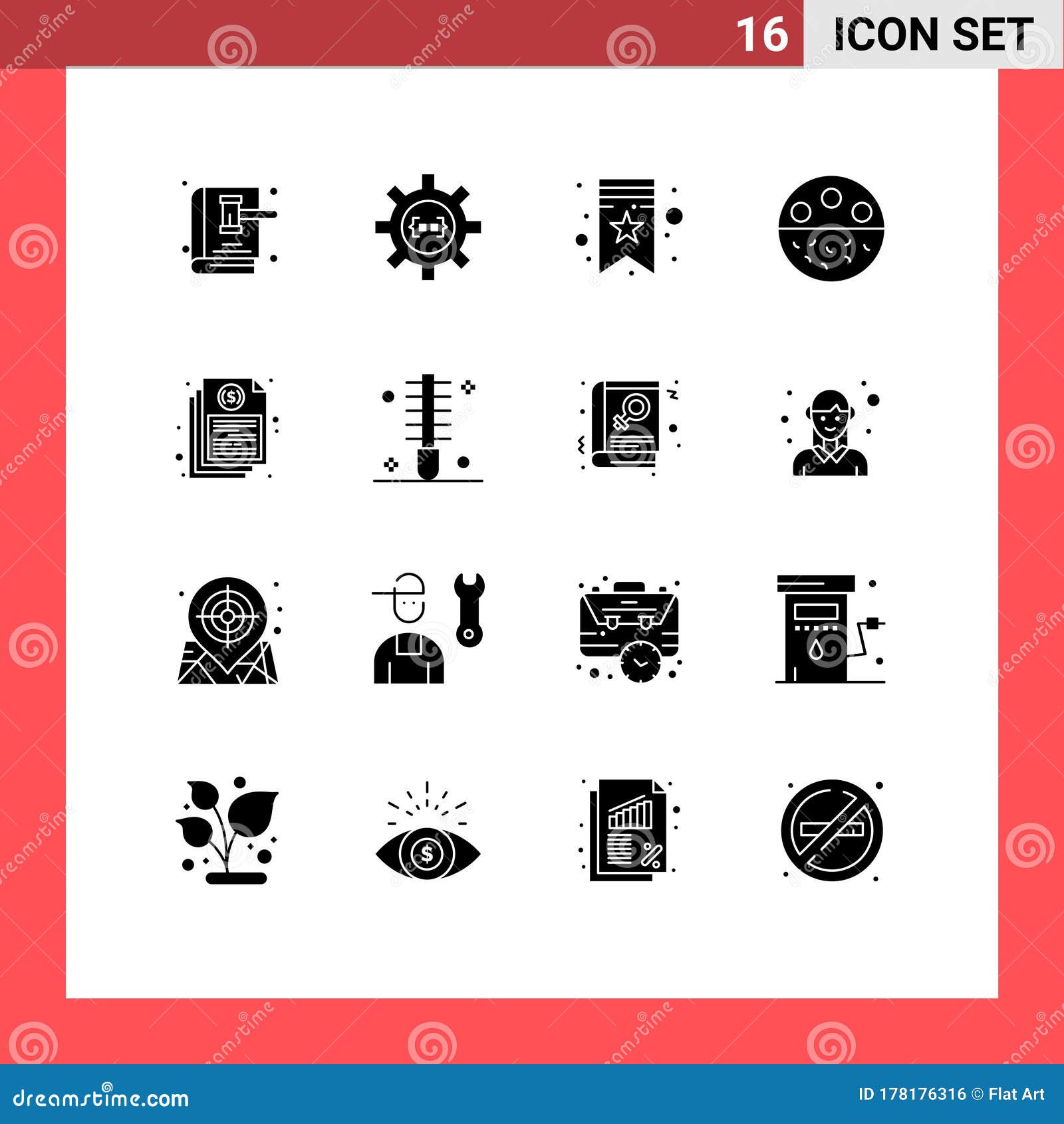 Pack of 16 Creative Solid Glyphs of Strength, Mineral, Development ...