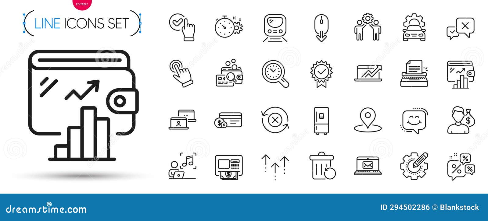 Wallet, Inspect And Post Package Line Icons Pack. For Web App. 3d Phone ...