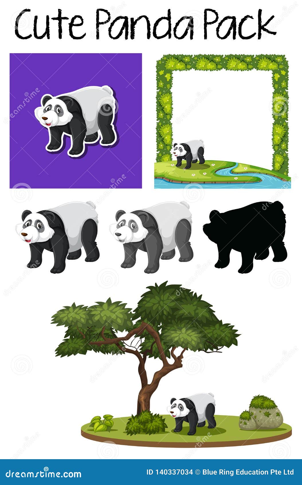Pack Of Panda Facial Expressions Vector Illustration | CartoonDealer ...