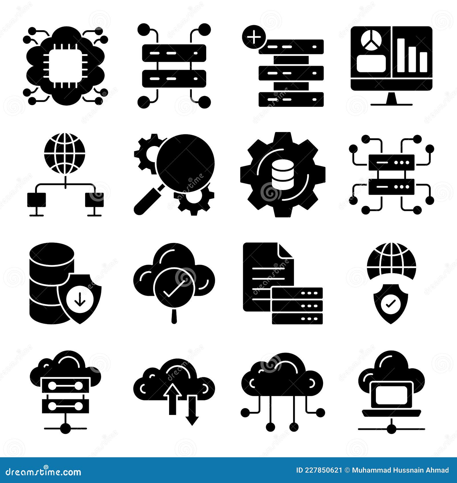 Pack of Data and Cloud Solid Icons Stock Vector - Illustration of data ...