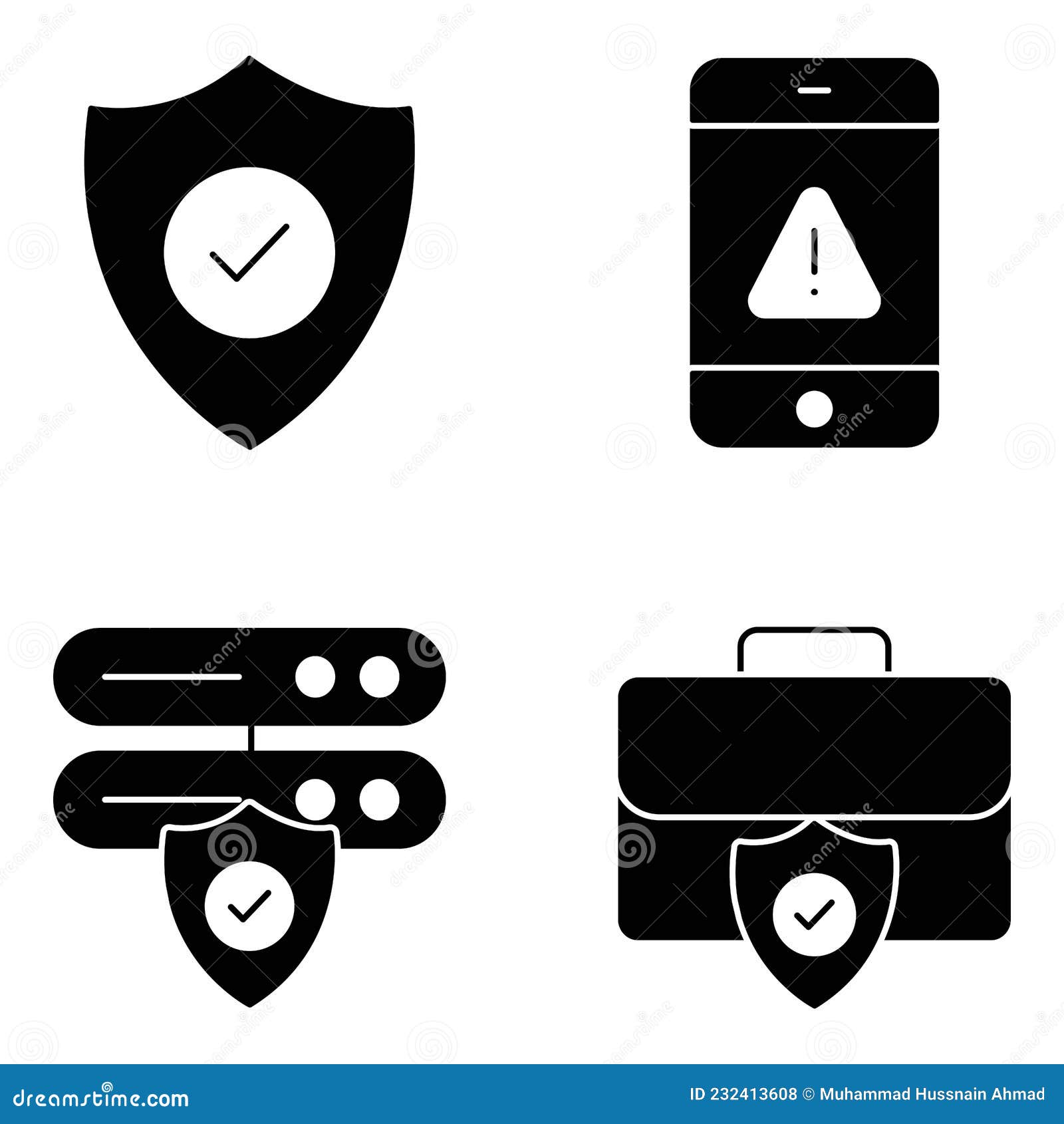 Pack of Data Safety Solid Icons Stock Vector - Illustration of server ...
