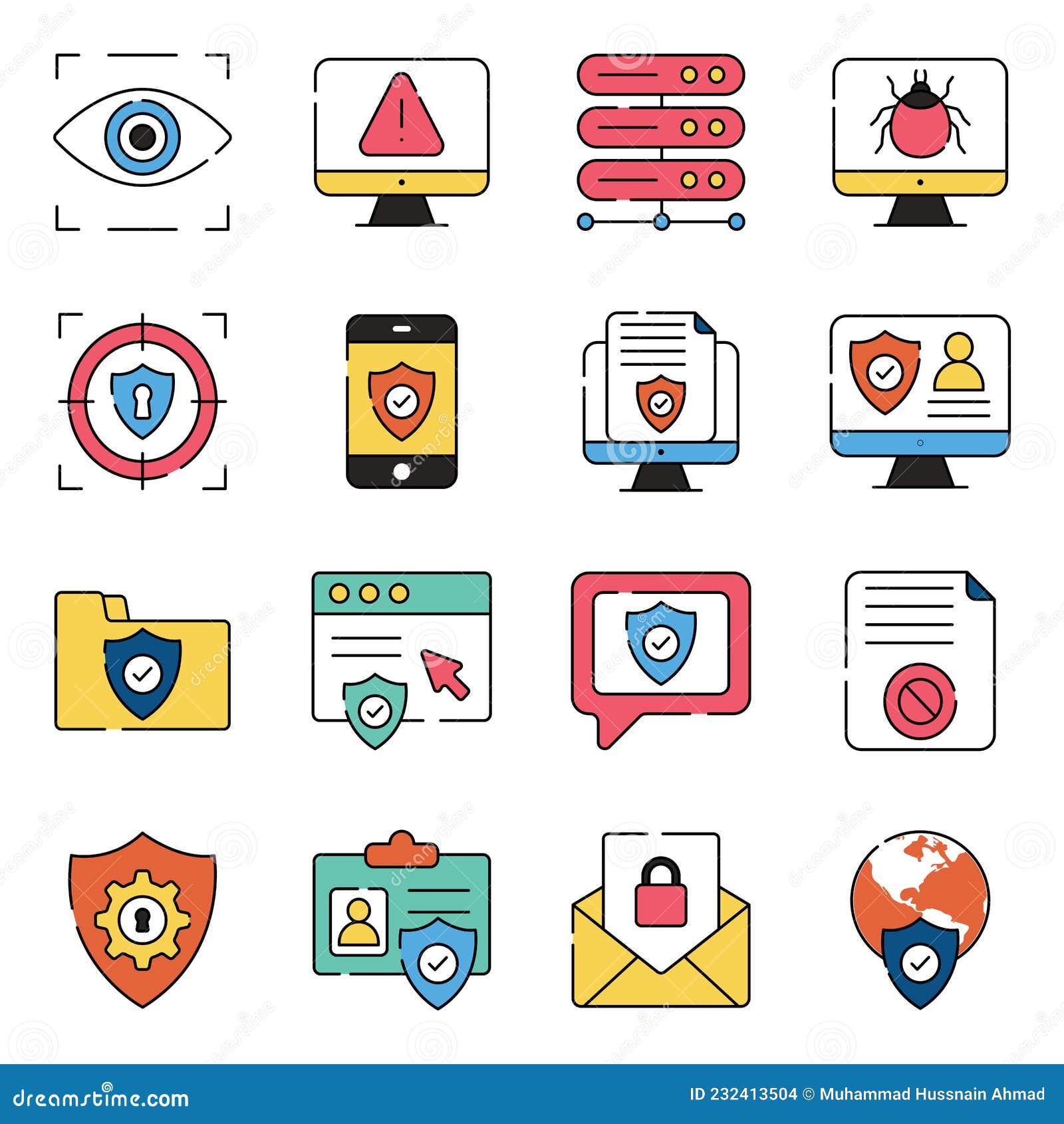Pack of Data Security Flat Icons Stock Vector - Illustration of secure ...