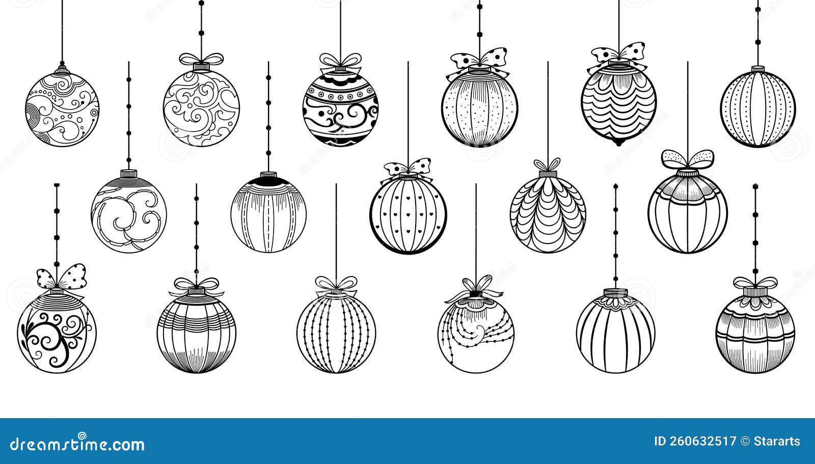 Pack of Decorative Christmas Bauble Design in Line Style Vector ...