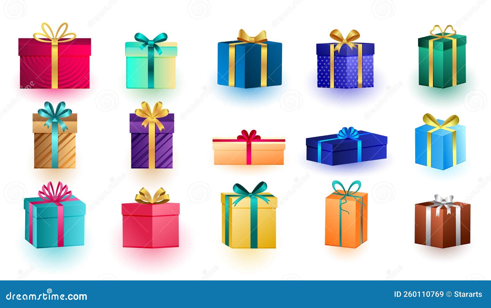 Pack of Decorative Christmas Gift Boxes Wrap in Colorful Paper Vector ...