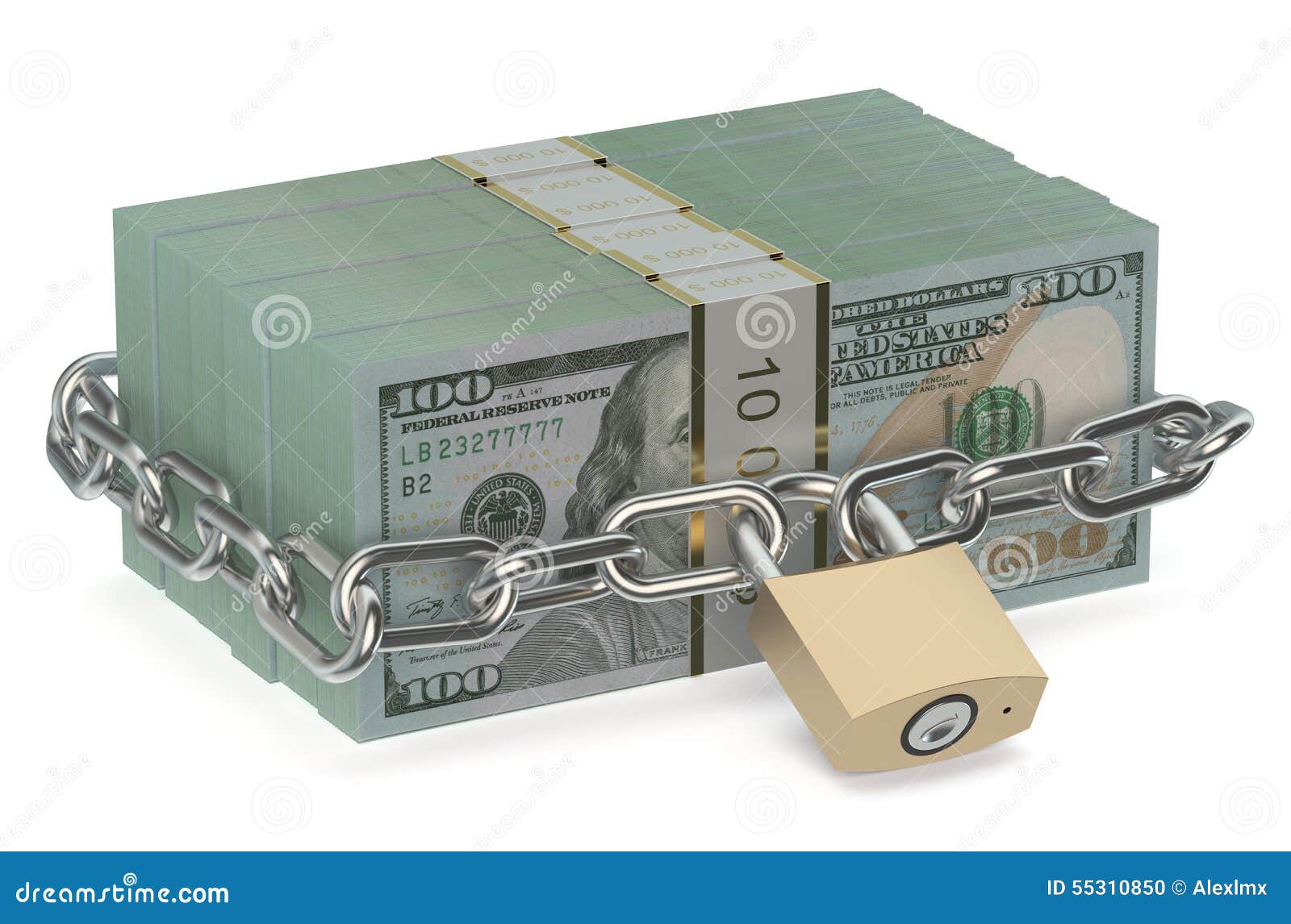 Pack of Dollars with Lock and Chain Stock Illustration - Illustration ...