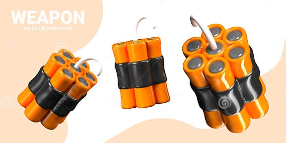 Pack of Dynamite Sticks with Cord. Realistic Bundle of Explosive ...