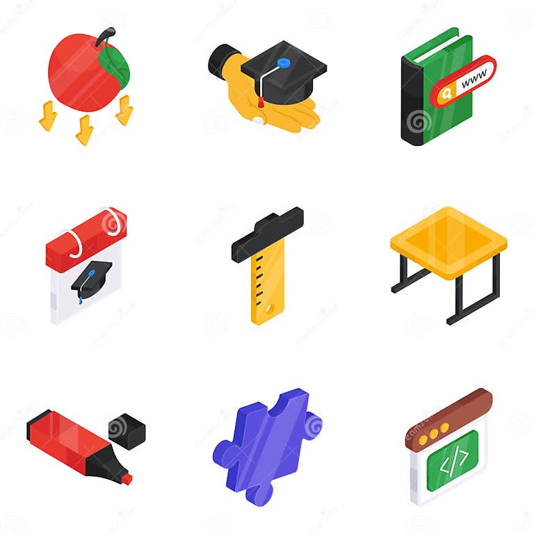 Pack of Elearning Flat Isometric Icon Stock Illustration - Illustration of logo, design: 351014541