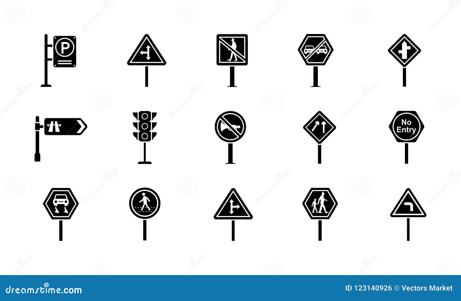 A Pack of Road Signs and Junctions Glyph Vector Icons Stock ...