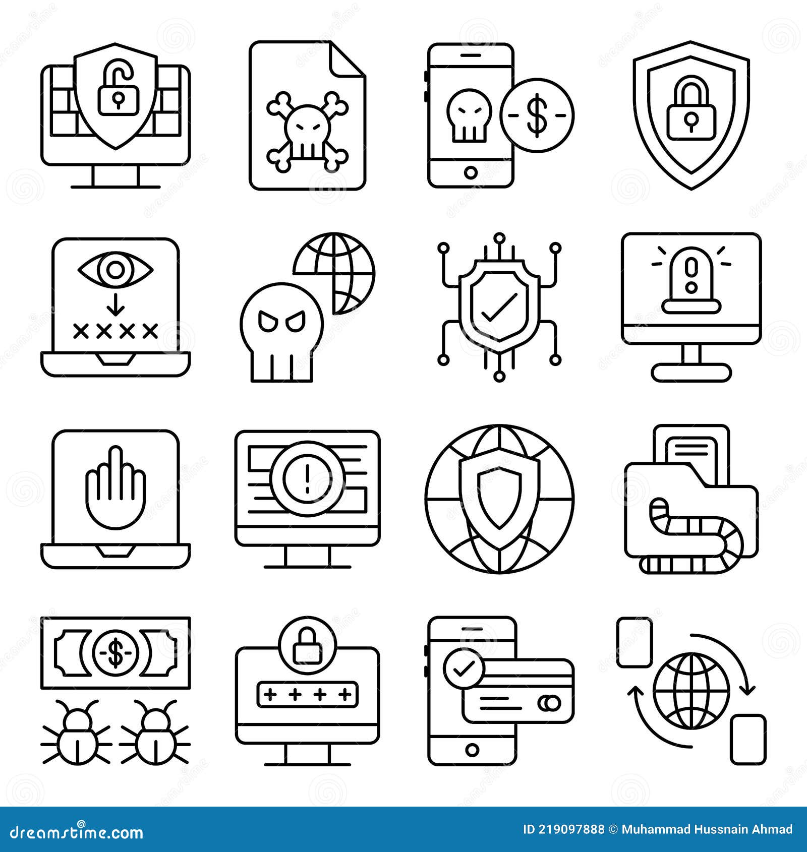Pack of Encryption Linear Icons Stock Vector - Illustration of network ...