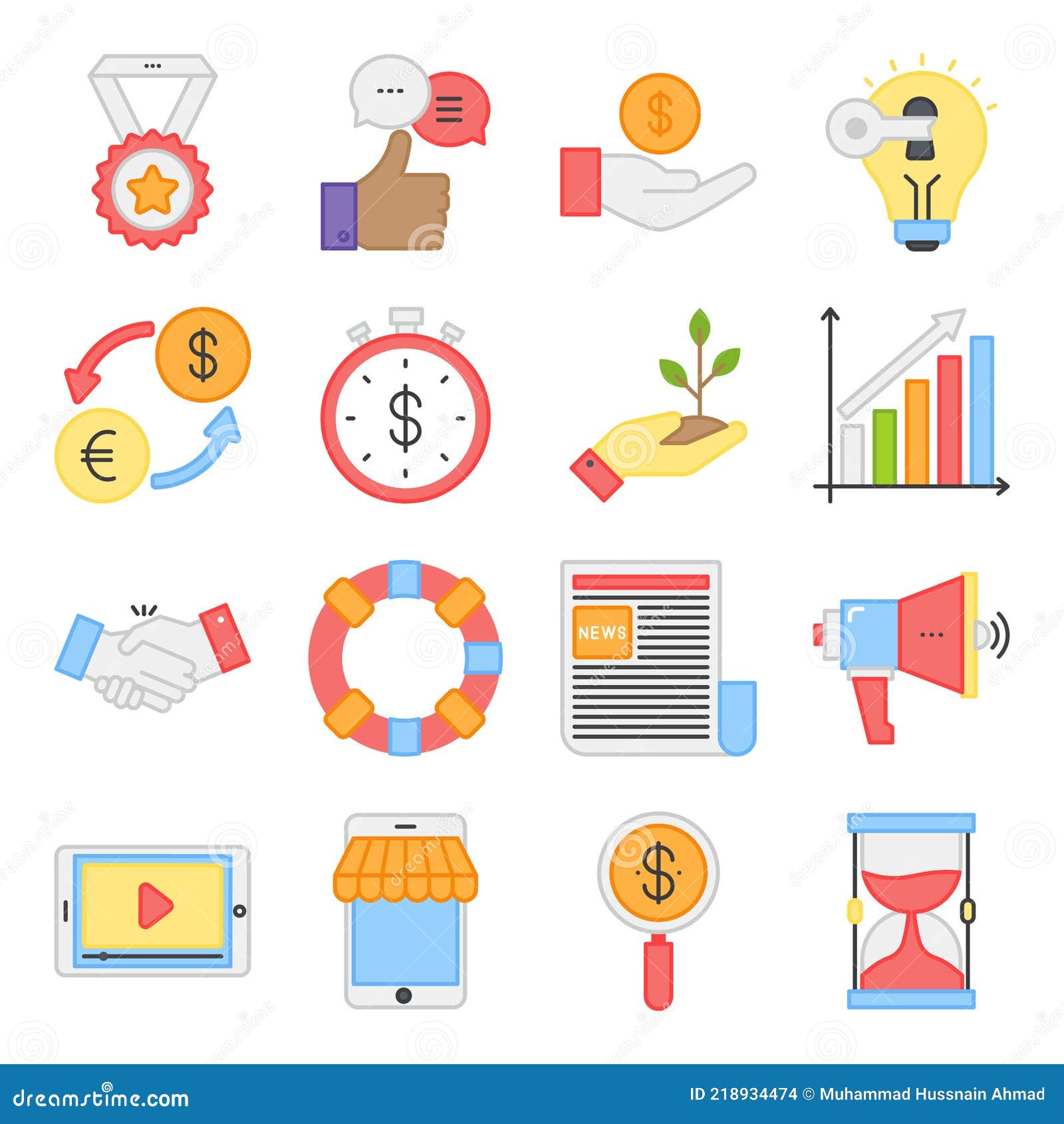 Pack of Finance Flat Icons stock vector. Illustration of time - 218934474