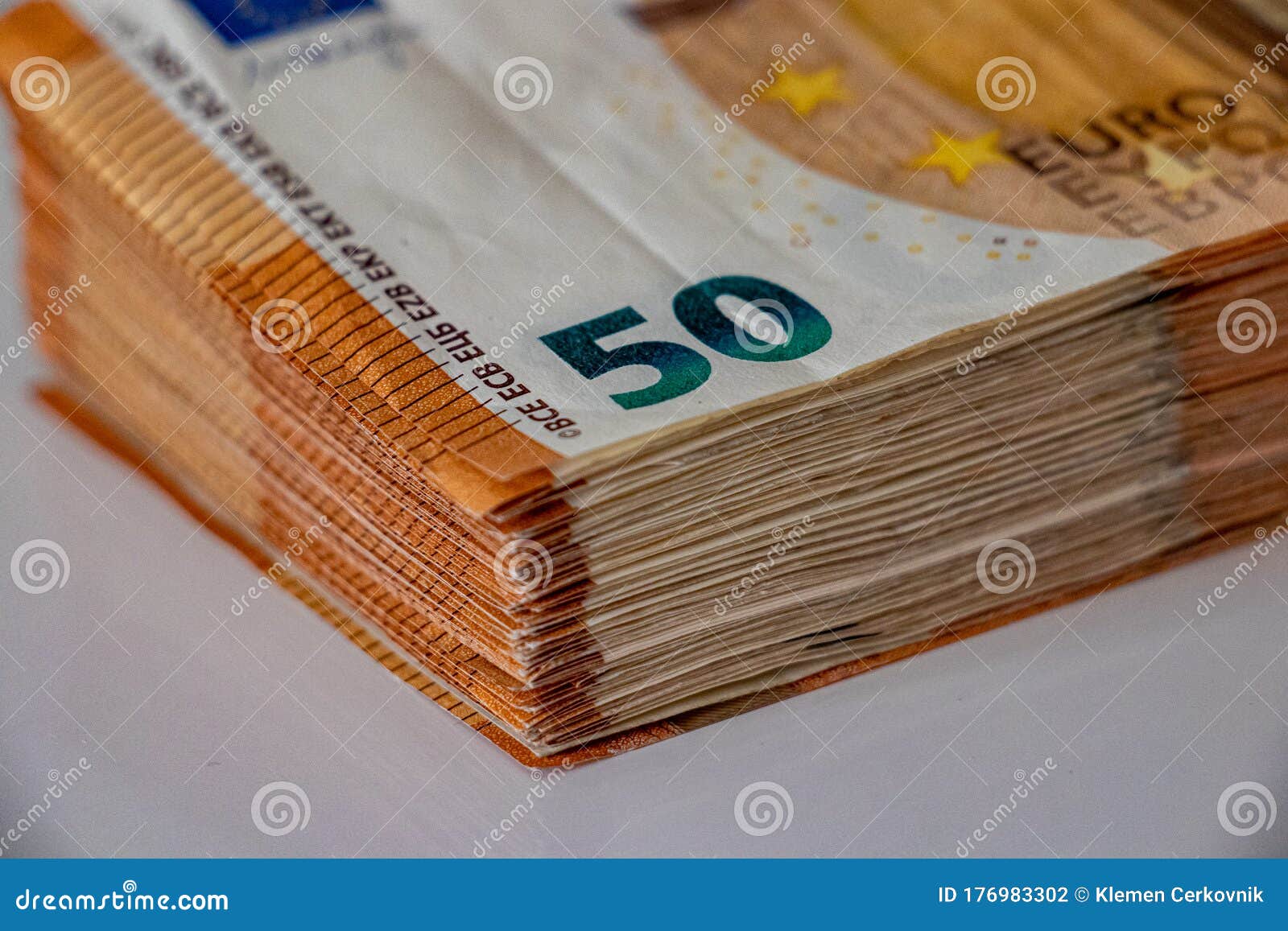 A Pack of Fifty Euro Note on Table Stock Photo - Image of business ...