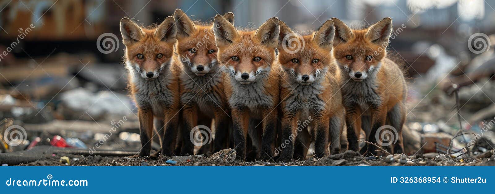A Pack of Foxes Denning in a Polluted Urban Area Stock Illustration ...