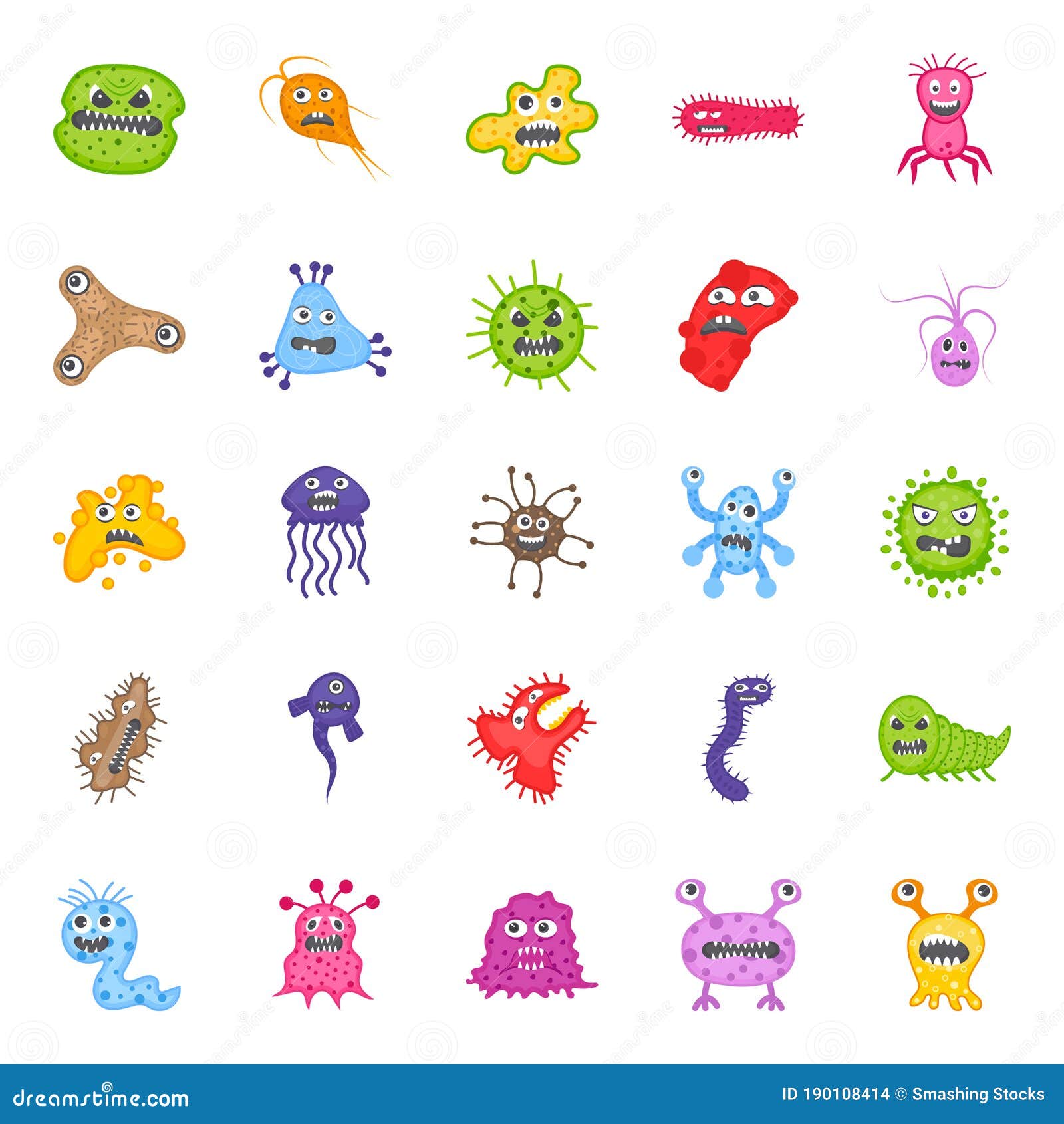 Pack of Germs Flat Icons stock vector. Illustration of germs - 190108414