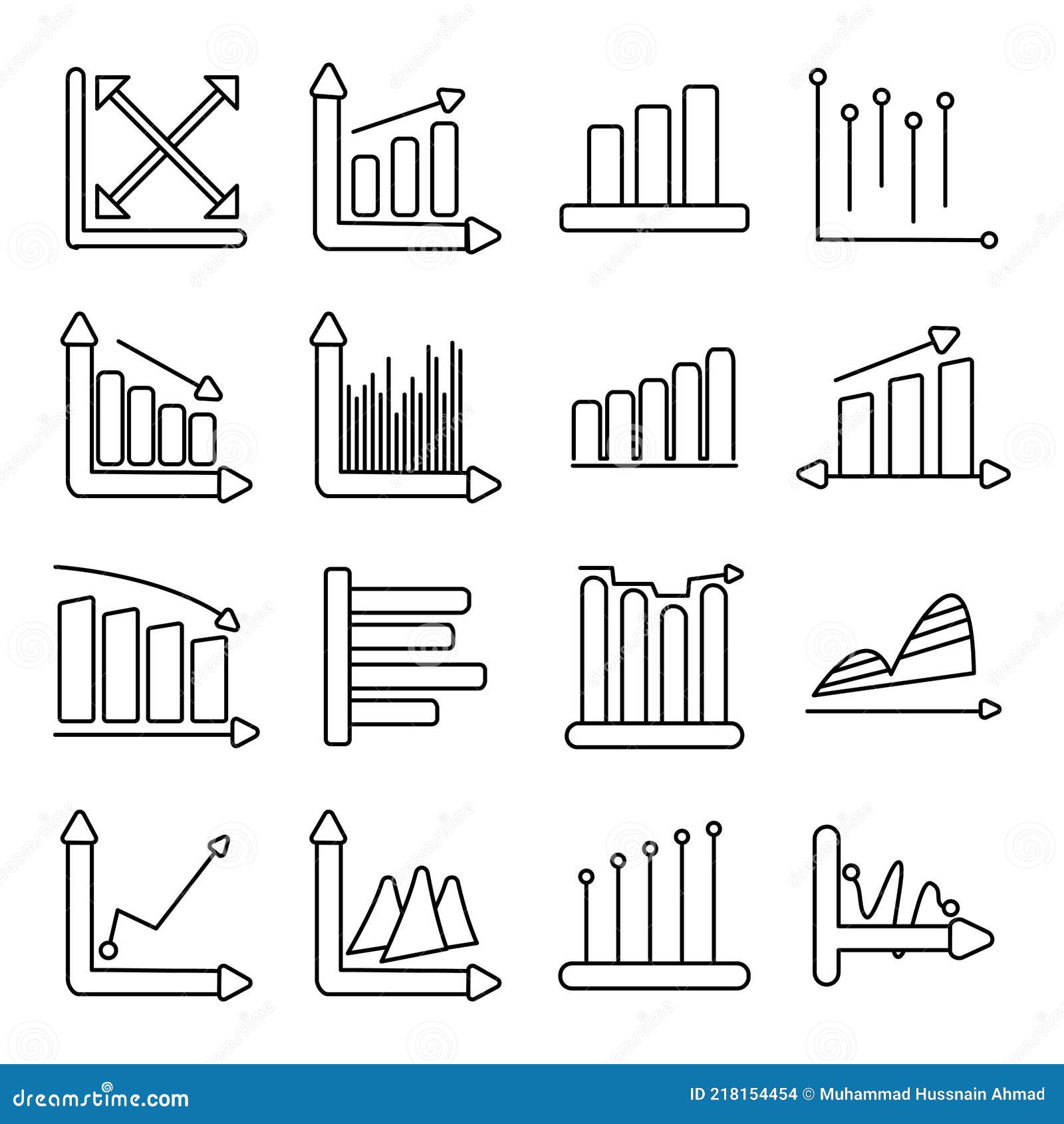 Pack of Graphs Linear Icons Stock Vector - Illustration of upward ...