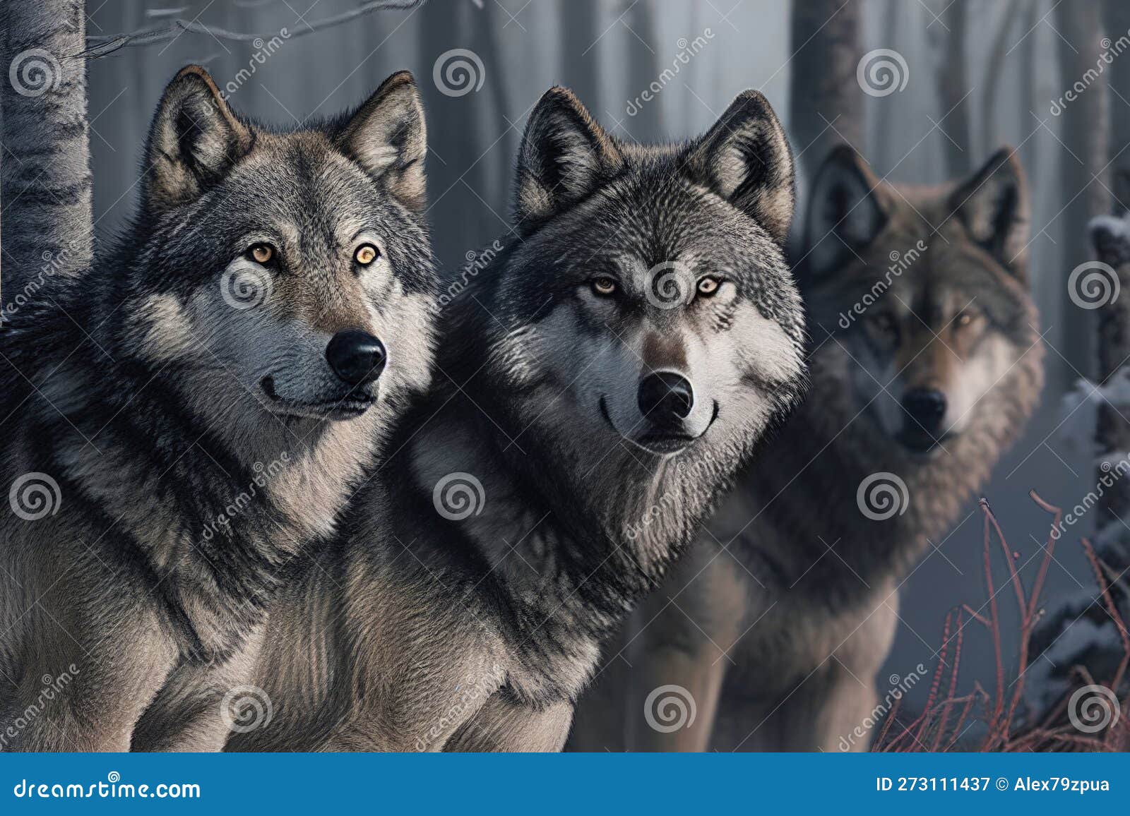 A Pack of Gray Wolves in the Forest. Wolf, Large Pack of Canis Lupus or ...