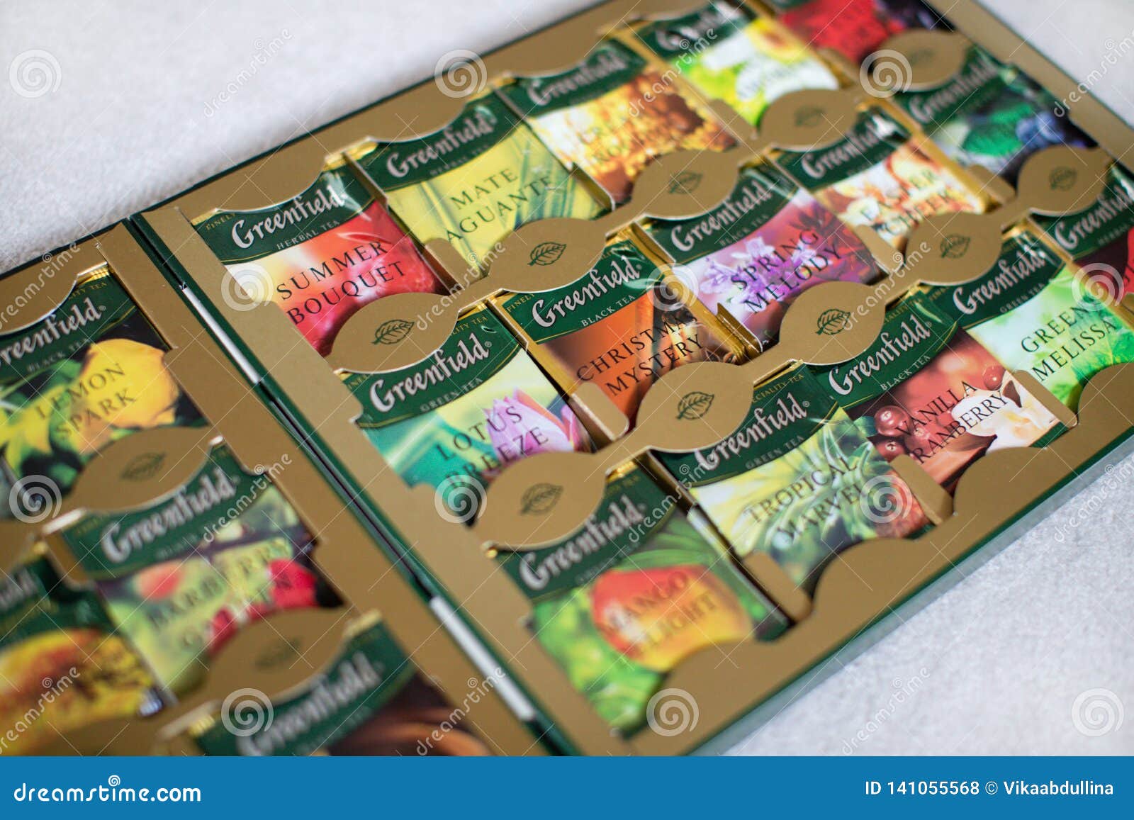 Pack of Greenfield Tea with Many Different Flavors Editorial Stock ...