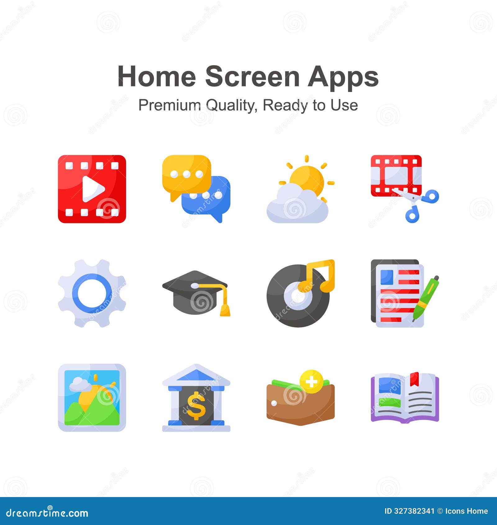 Pack of Home Screen Apps Icons, Editable Vectors Set Stock Illustration ...
