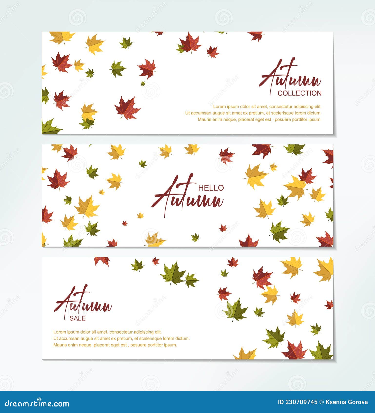 Pack of Horizontal Autumn Designs with Colorful Falling Maple Leaves ...