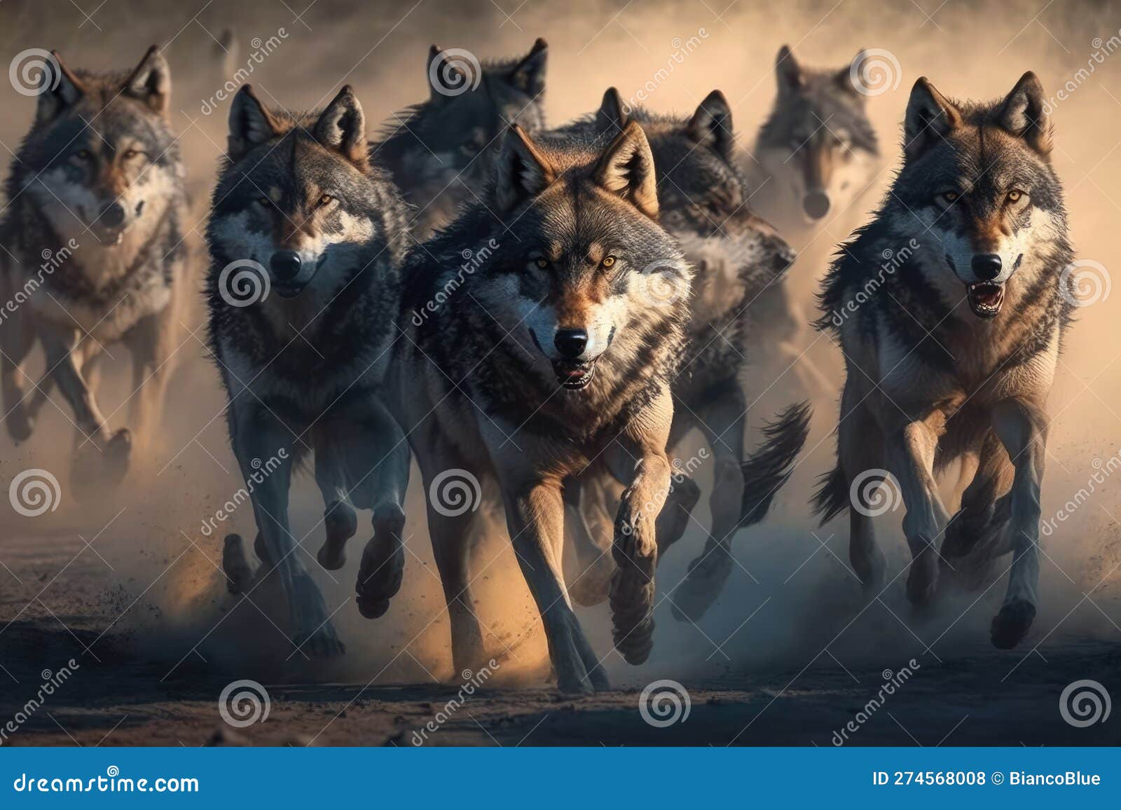 Pack of Hungry Wolves Hunting in Winter Stock Illustration ...
