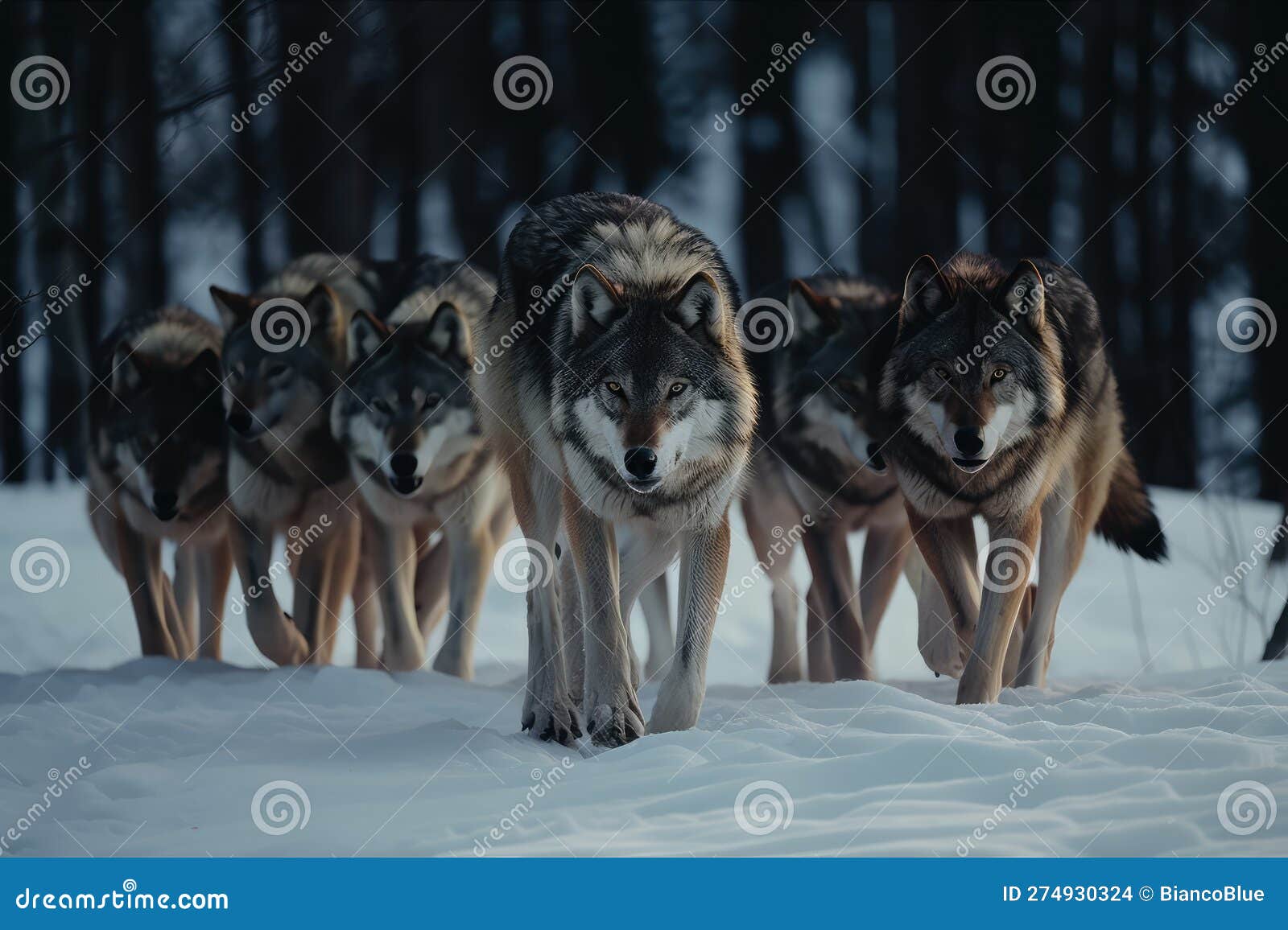 Pack of Hungry Wolves Hunting in Winter Stock Illustration ...