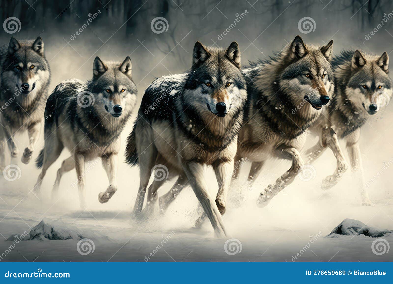 Pack of Hungry Wolves Hunting in Winter Stock Image - Image of alaska ...