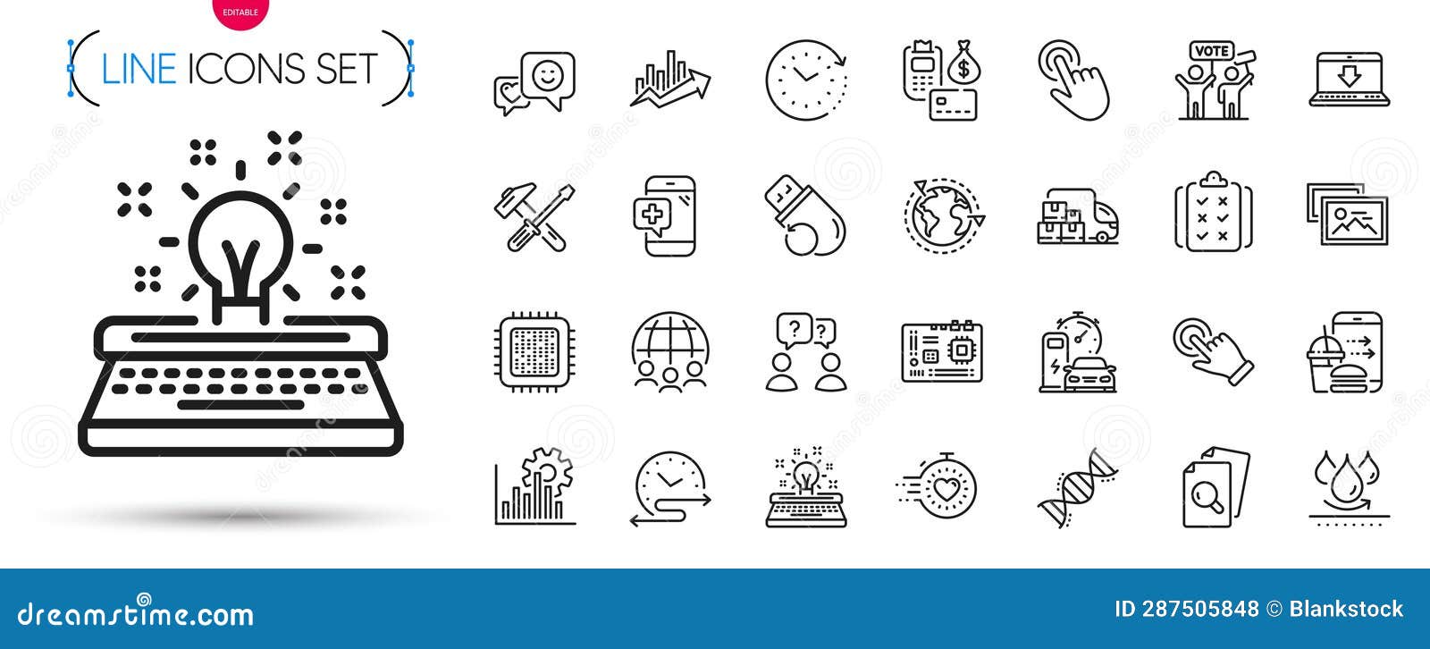 Inspect, Cursor And Time Schedule Line Icons Pack. For Web App. Color ...