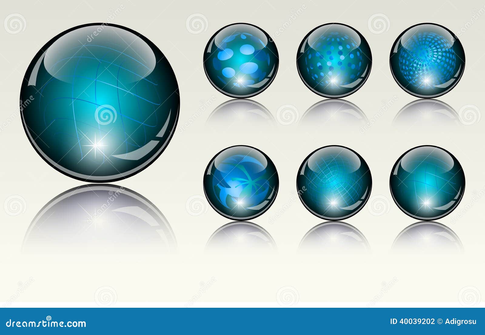 Pack of 6 Light Reflecting Blue Crystal Spheres Stock Vector ...