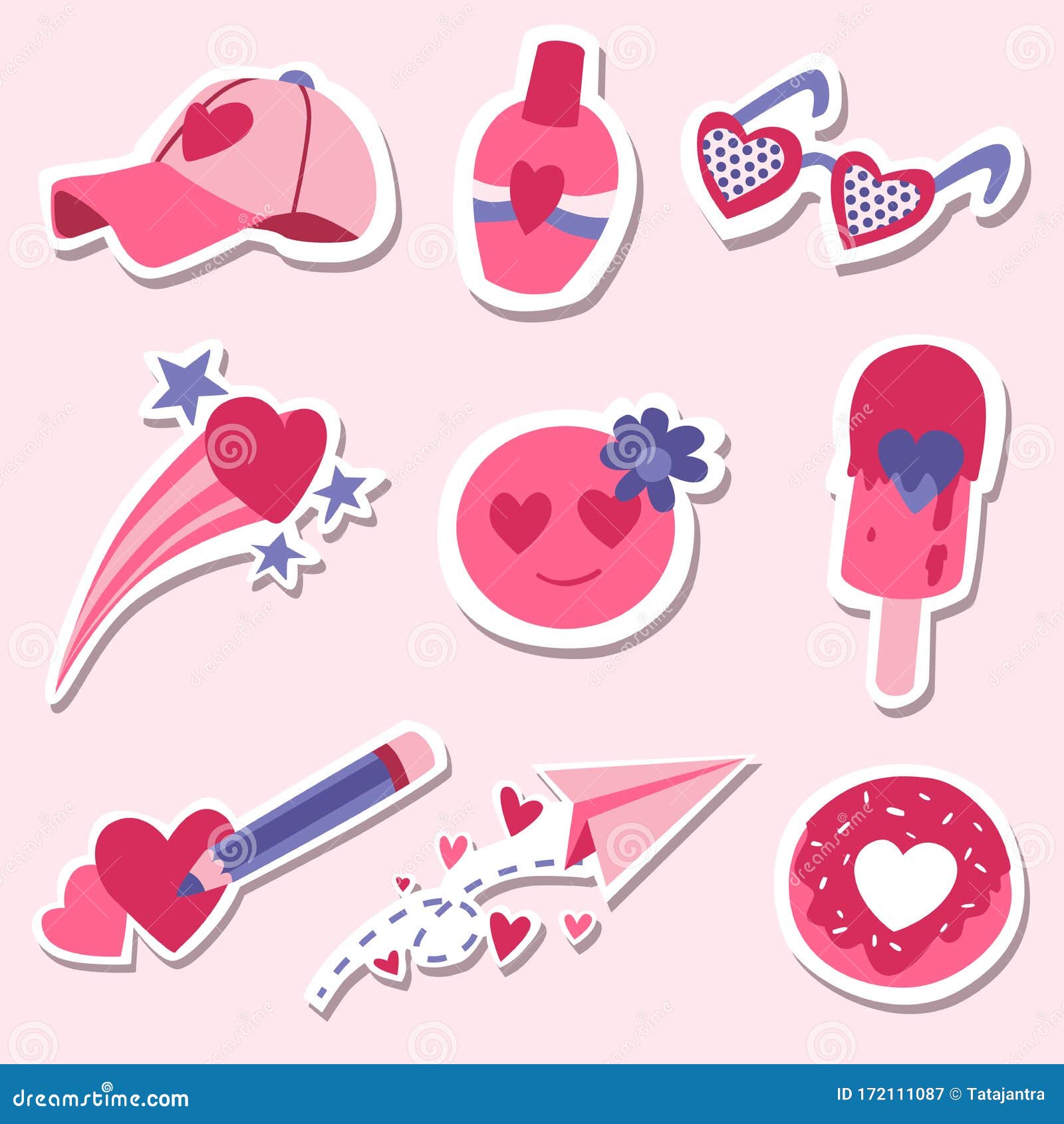 Pack of love stickers stock vector. Illustration of falling - 172111087