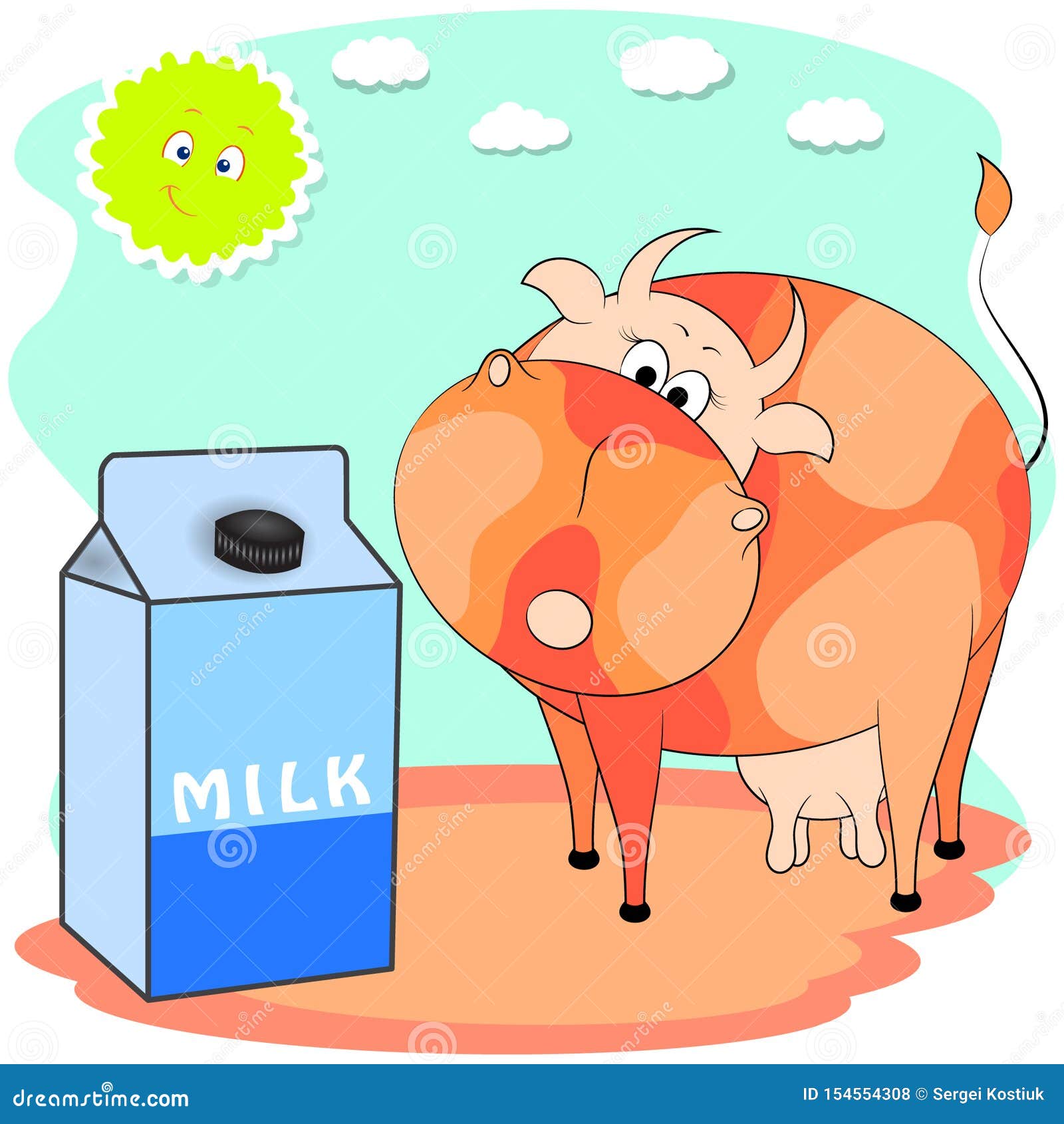 A Pack of Milk with Cute Cow. Vector Illustration. Stock Vector ...