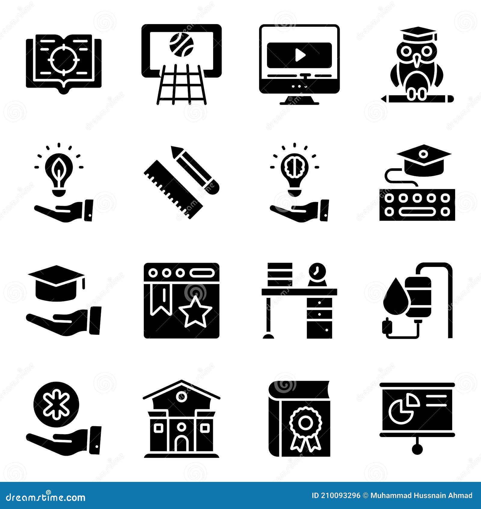 Pack of Modern Learning Solid Icons Stock Vector - Illustration of ...