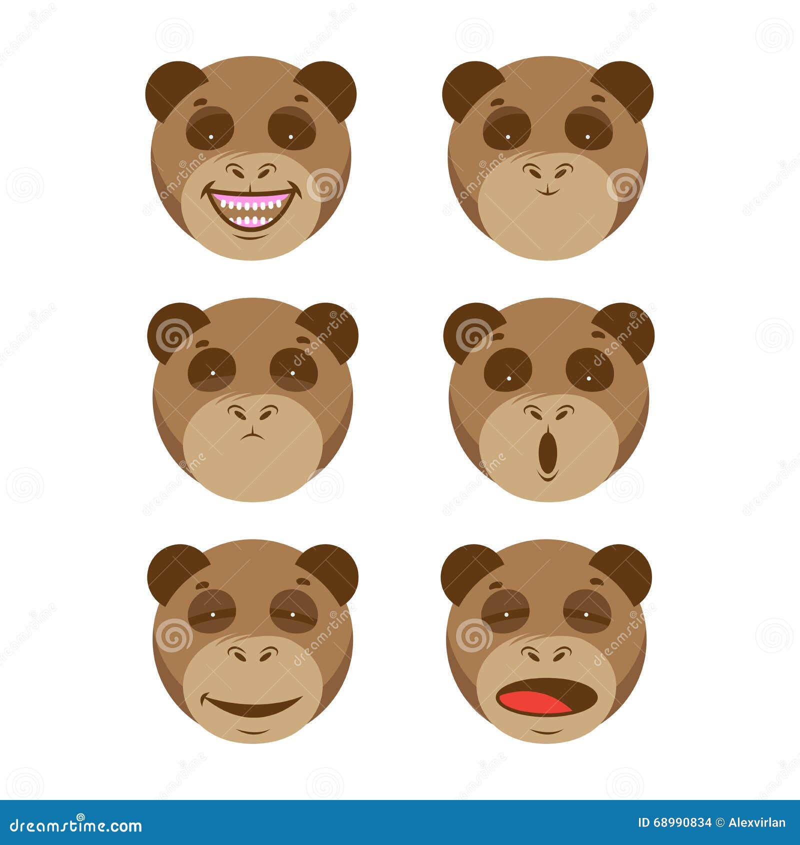 Pack of Monkey Facial Expressions Stock Vector - Illustration of ...