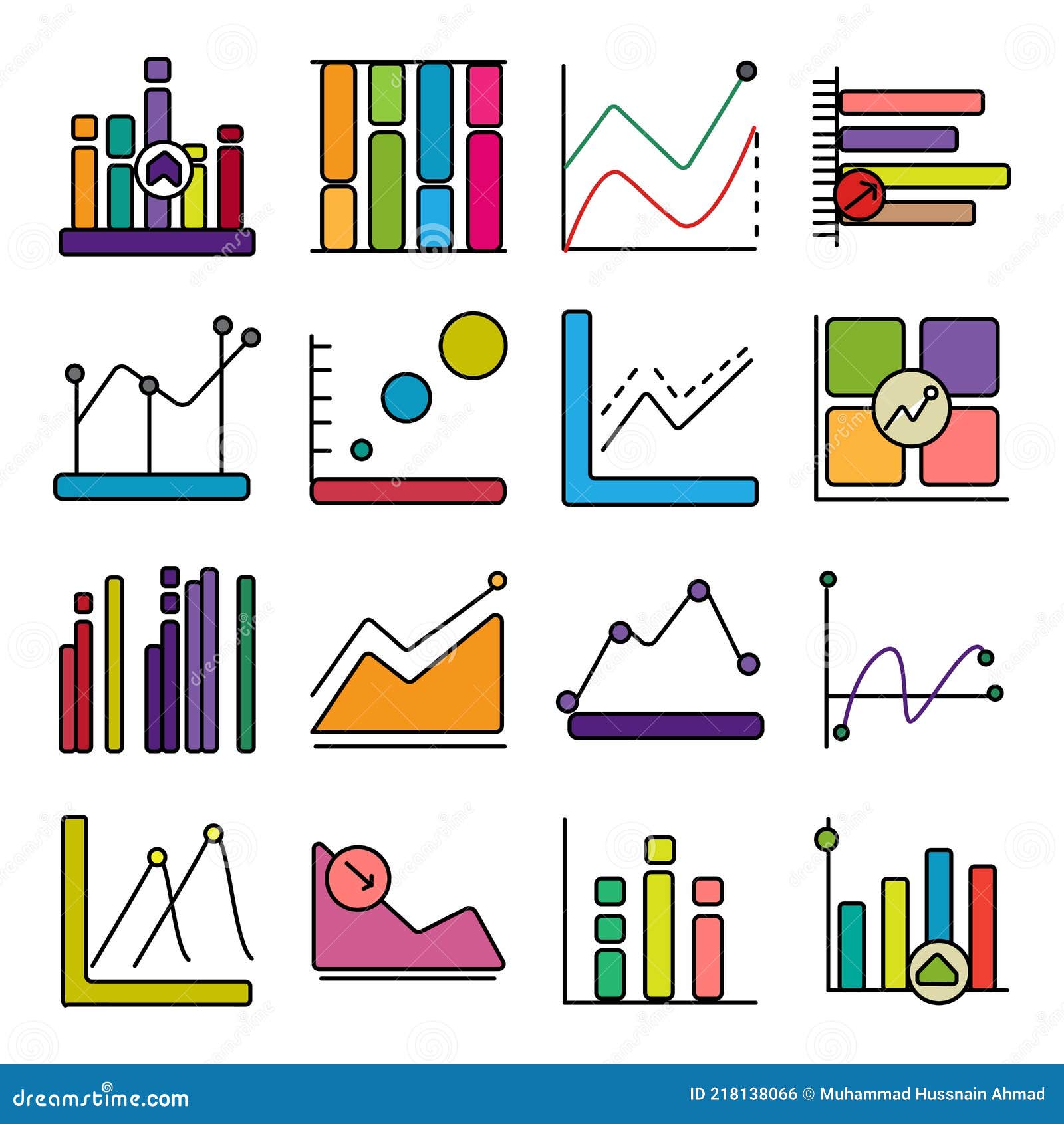Pack of Mountain Graph Flat Icons Stock Vector - Illustration of growth ...