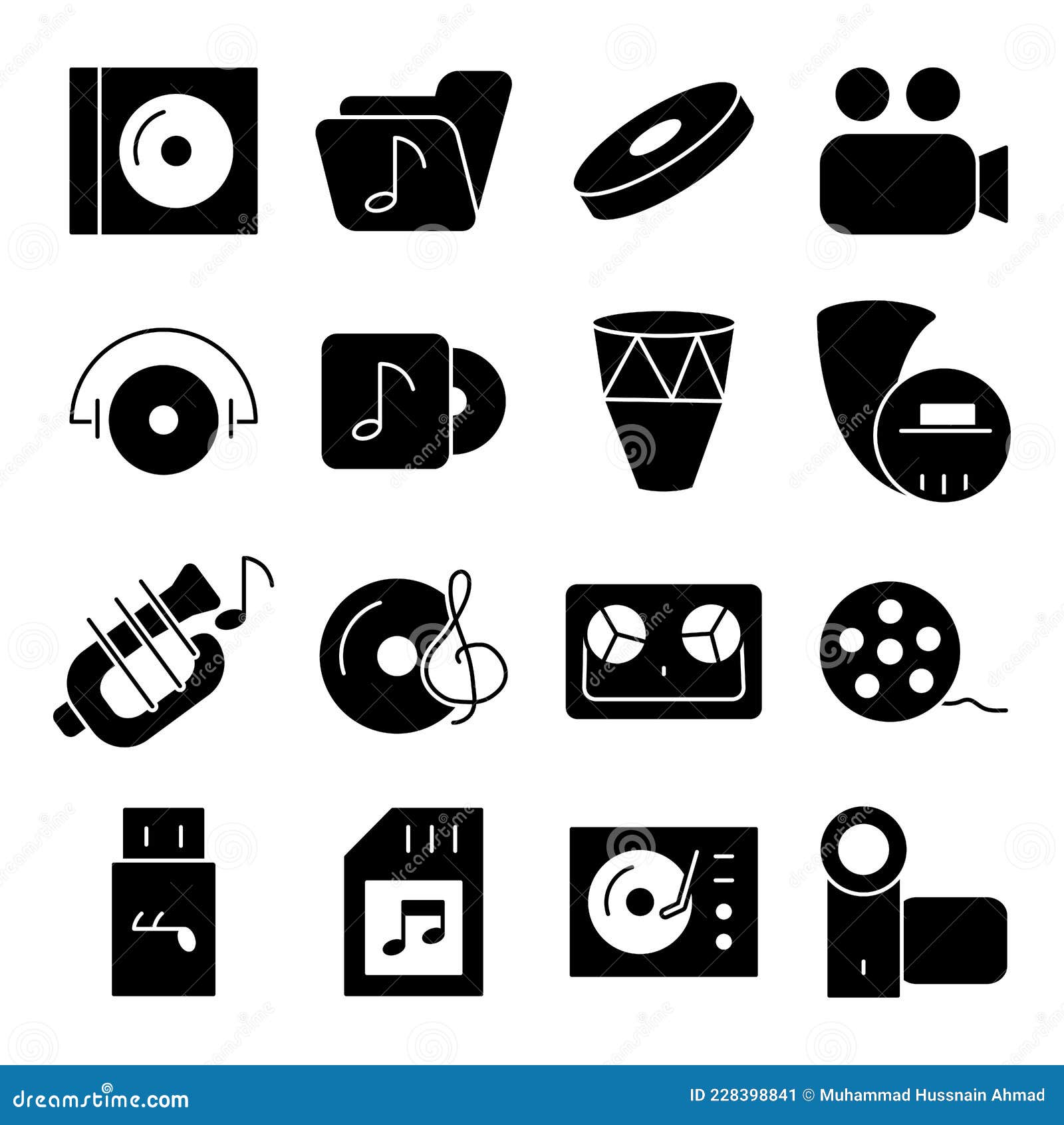 Pack of Music Tools Solid Icons Stock Vector - Illustration of disk ...