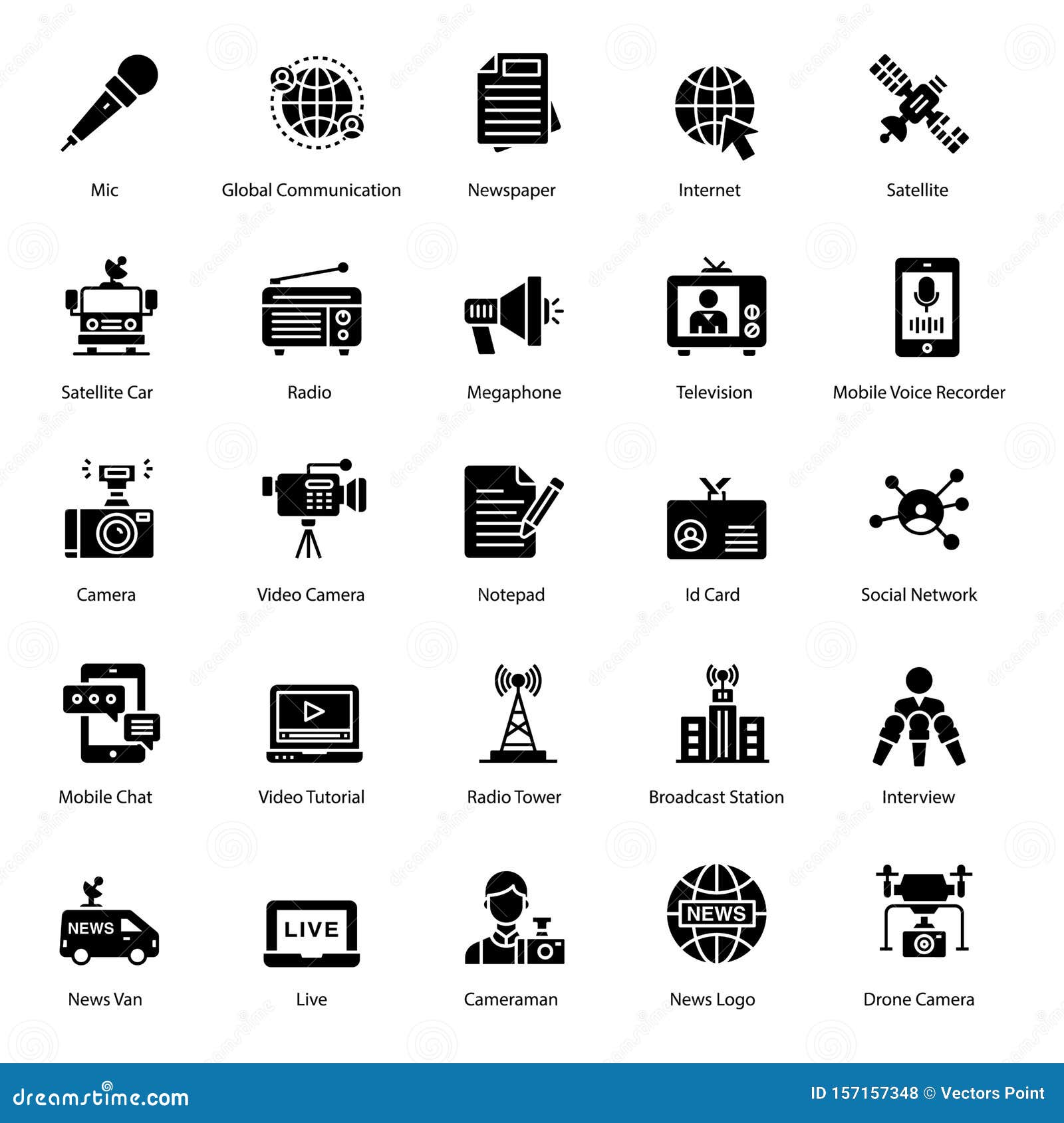 Pack of News Solid Icons stock vector. Illustration of satellite ...