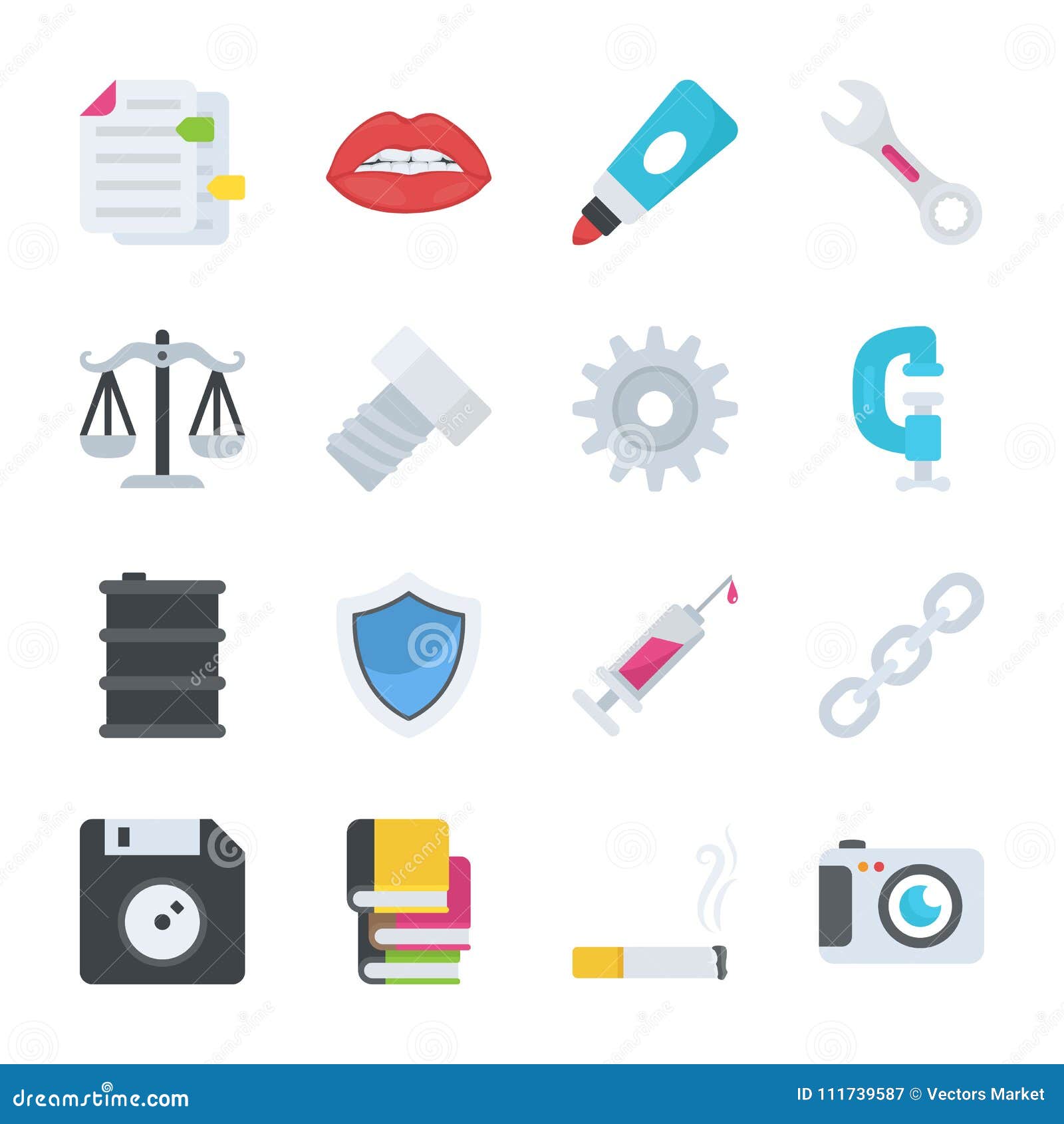 Flat Icons of Objects stock illustration. Illustration of injection ...