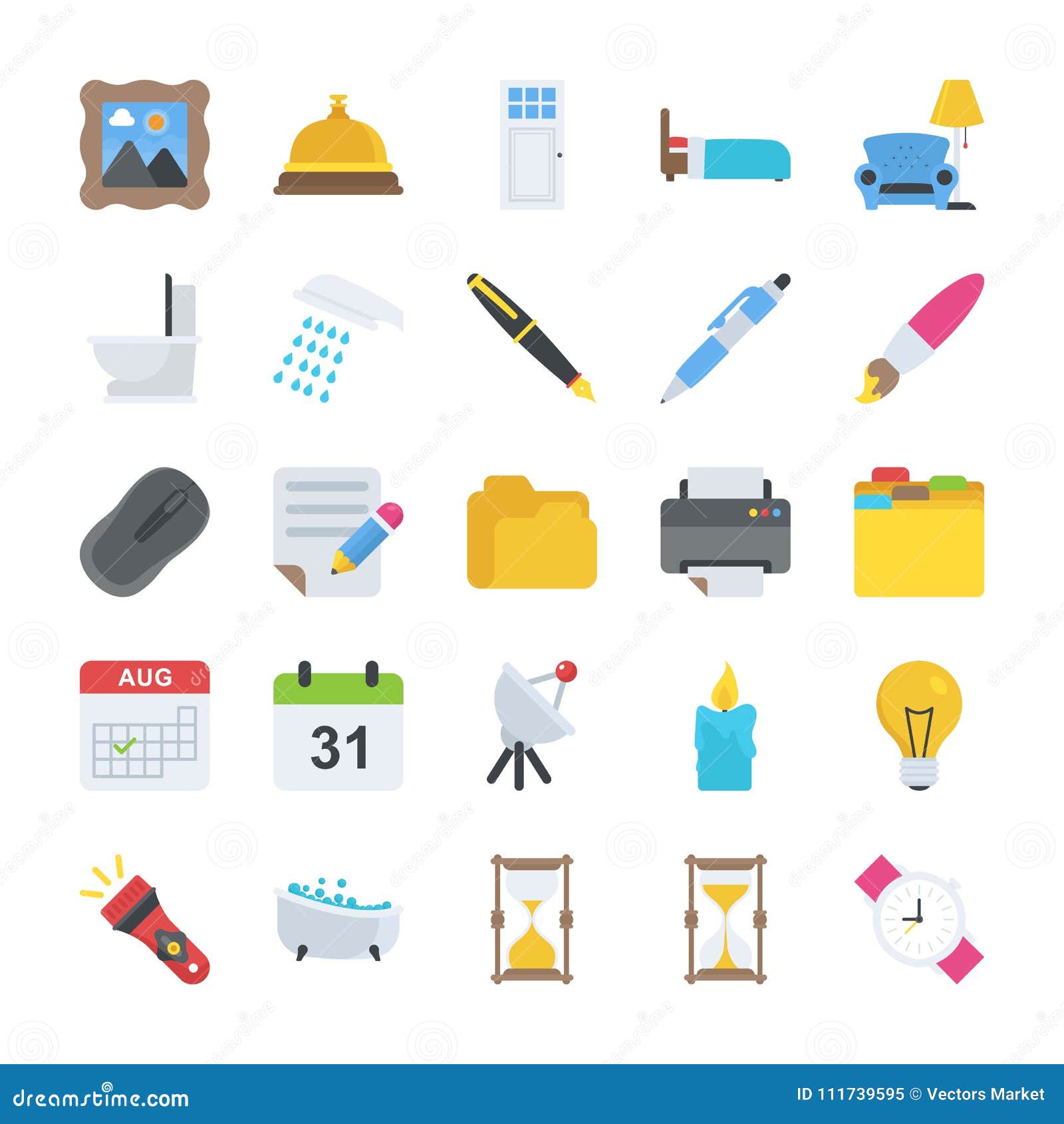 Flat Icons Objects stock illustration. Illustration of commode - 111739595