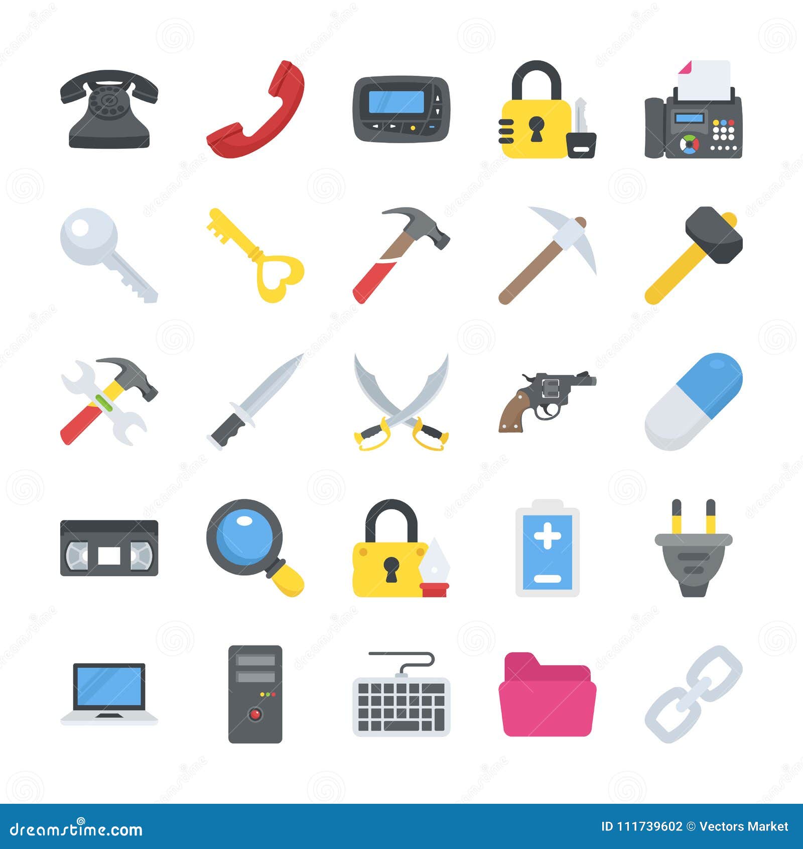 Objects Flat Icons Pack stock illustration. Illustration of wrench ...