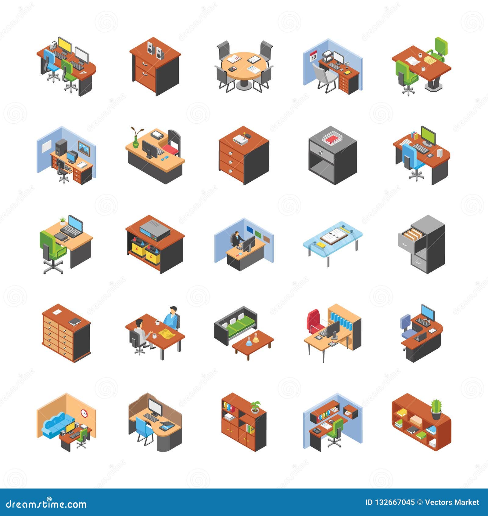 Pack of Office Workplace Collection Stock Illustration - Illustration ...